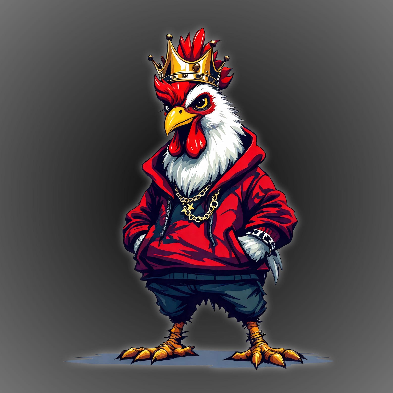 Rooster King PNG | Gangsta Chicken Clipart With Crown and Hoodie ...
