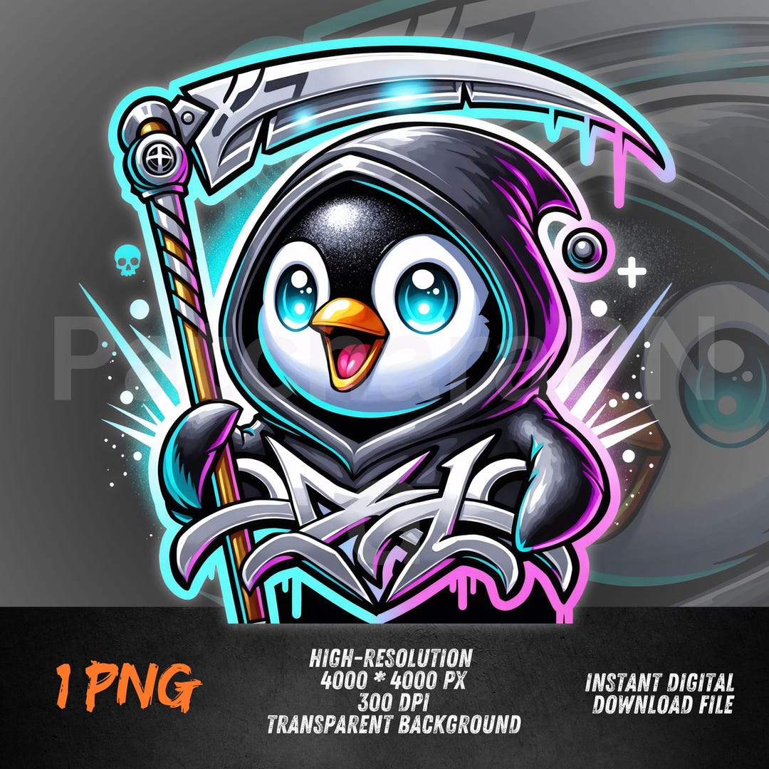 Grim Penguin PNG – Cute Reaper Clipart for DTF Transfer, Sublimation ...