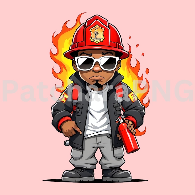 Cartoon Cool Firefighter PNG, Funny Firefighter Clipart, Heroic Fireman ...