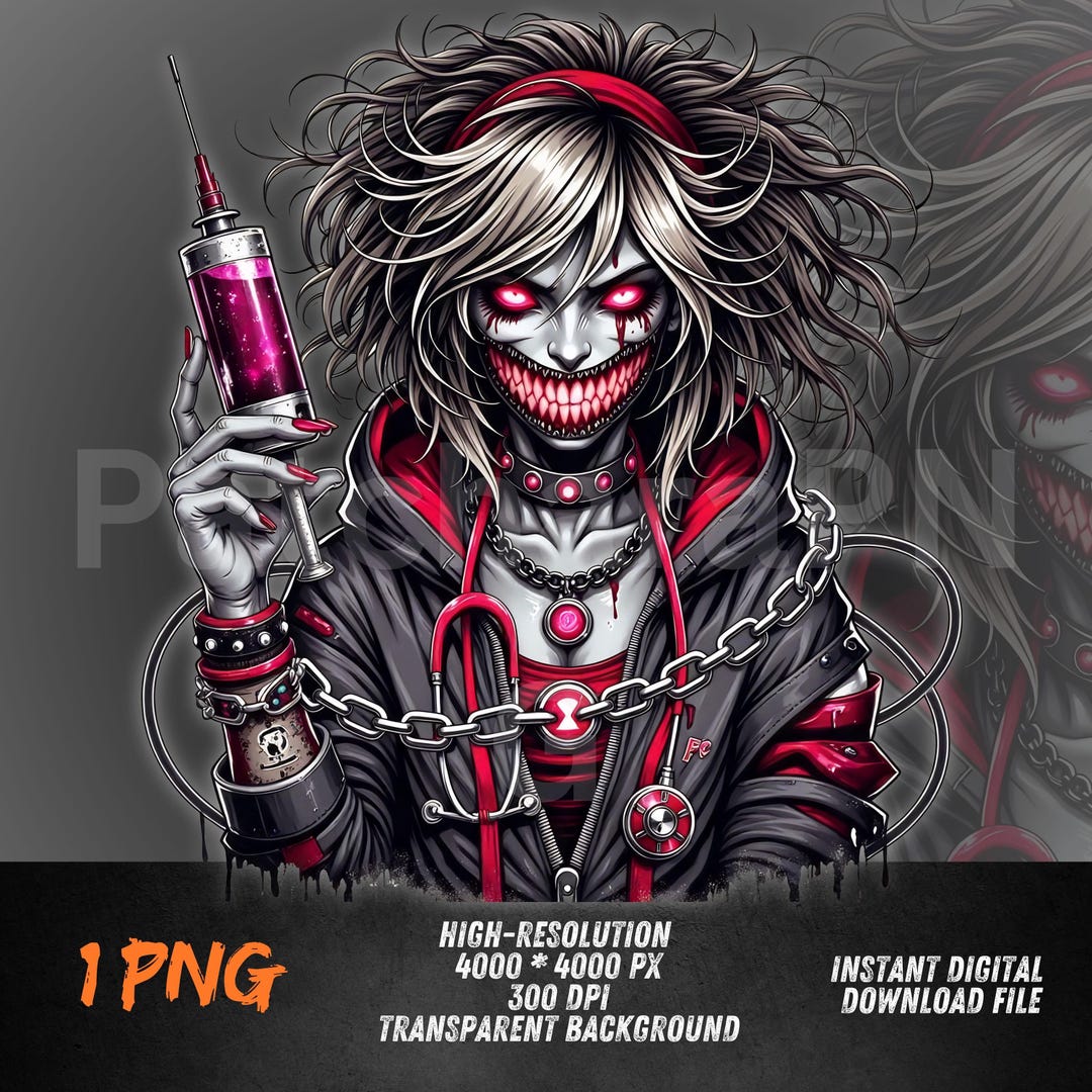 Joker Girl PNG | Creepy Gothic Girl Clipart With Syringe | Evil Nurse ...