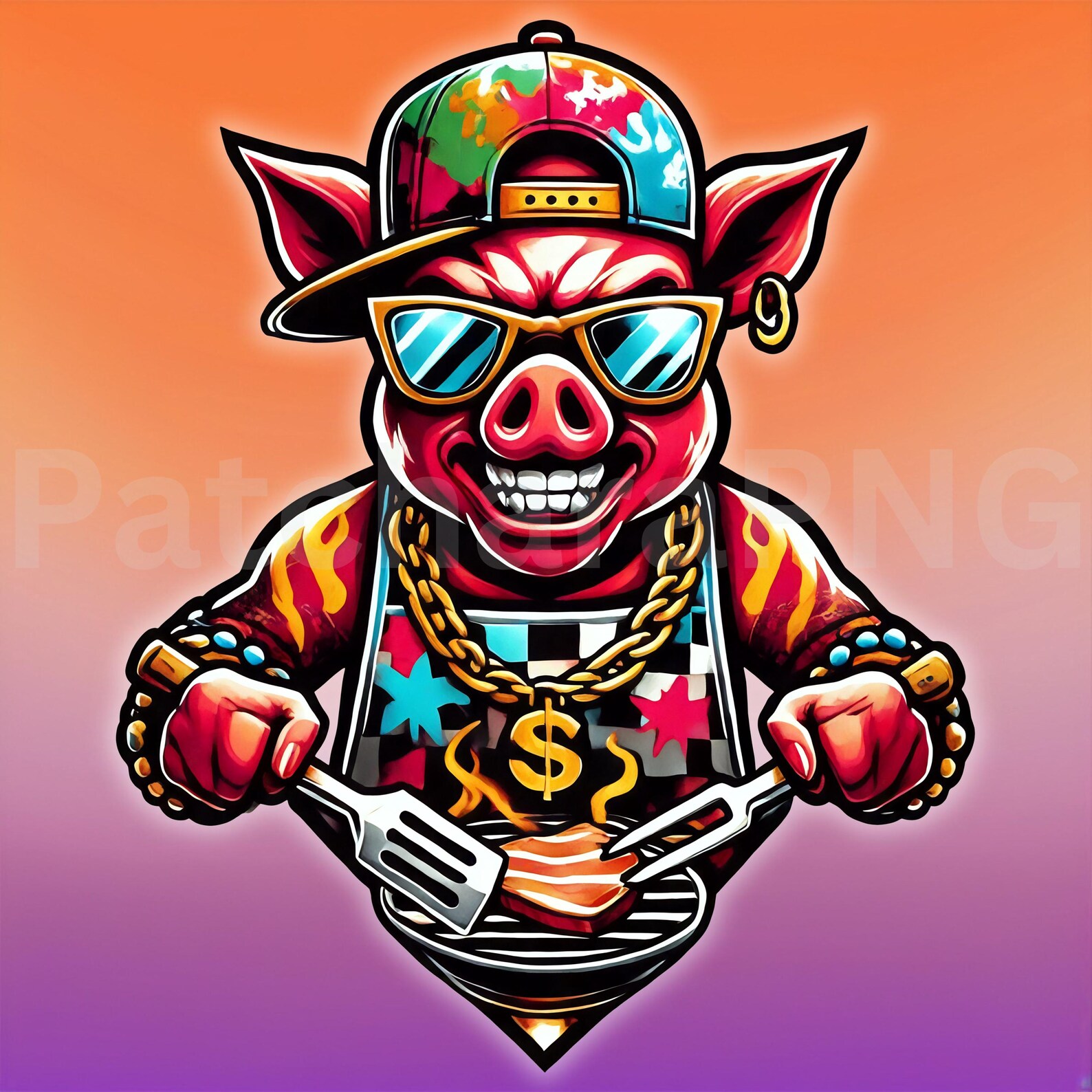 Swag Pig PNG | Cool Pig Clipart With Chains, Grillz, and Cap | Hip Hop ...