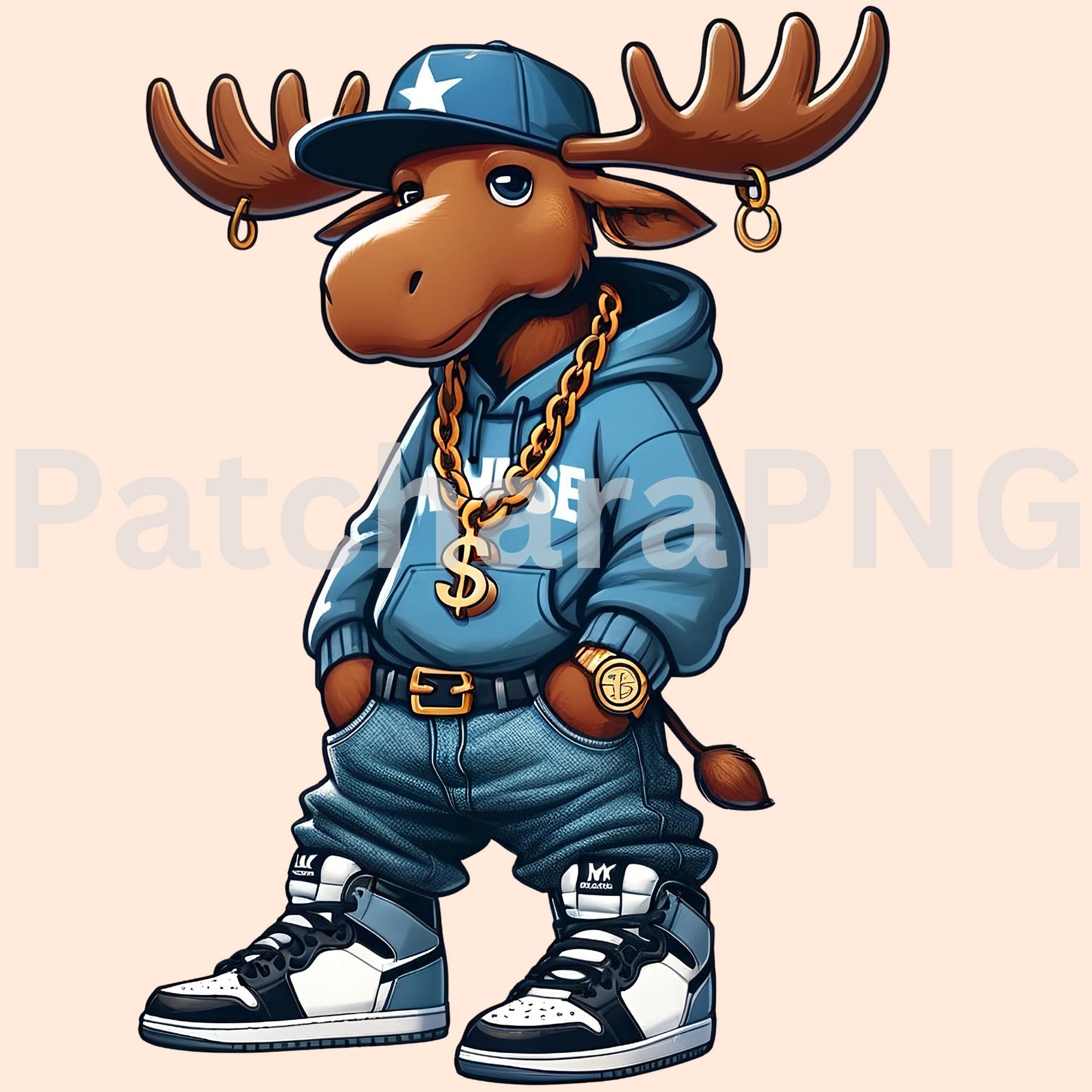 Hip-hop Moose Cartoon Clipart | Cool Moose With Gold Chain & Hoodie ...