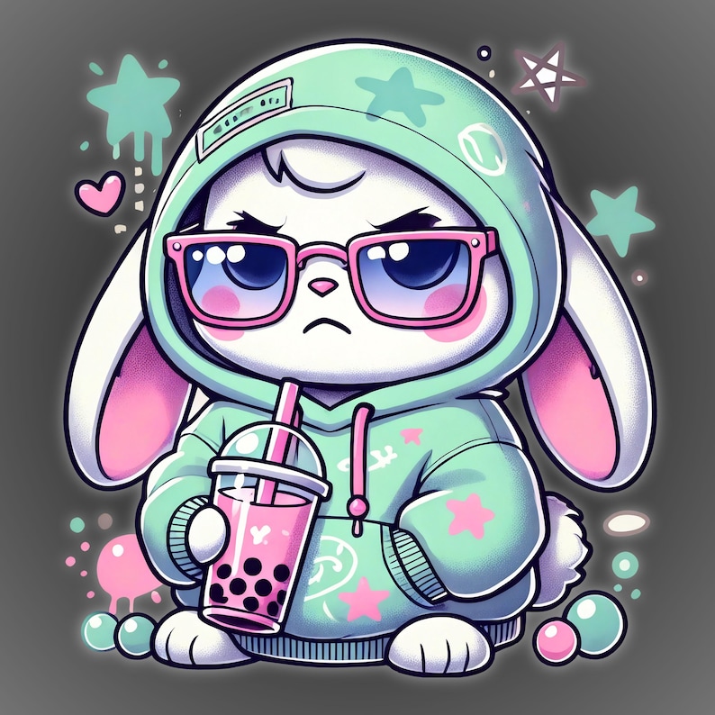 Boba Bunny PNG | Cute Bunny Clipart in Hoodie With Bubble Tea | Pastel ...