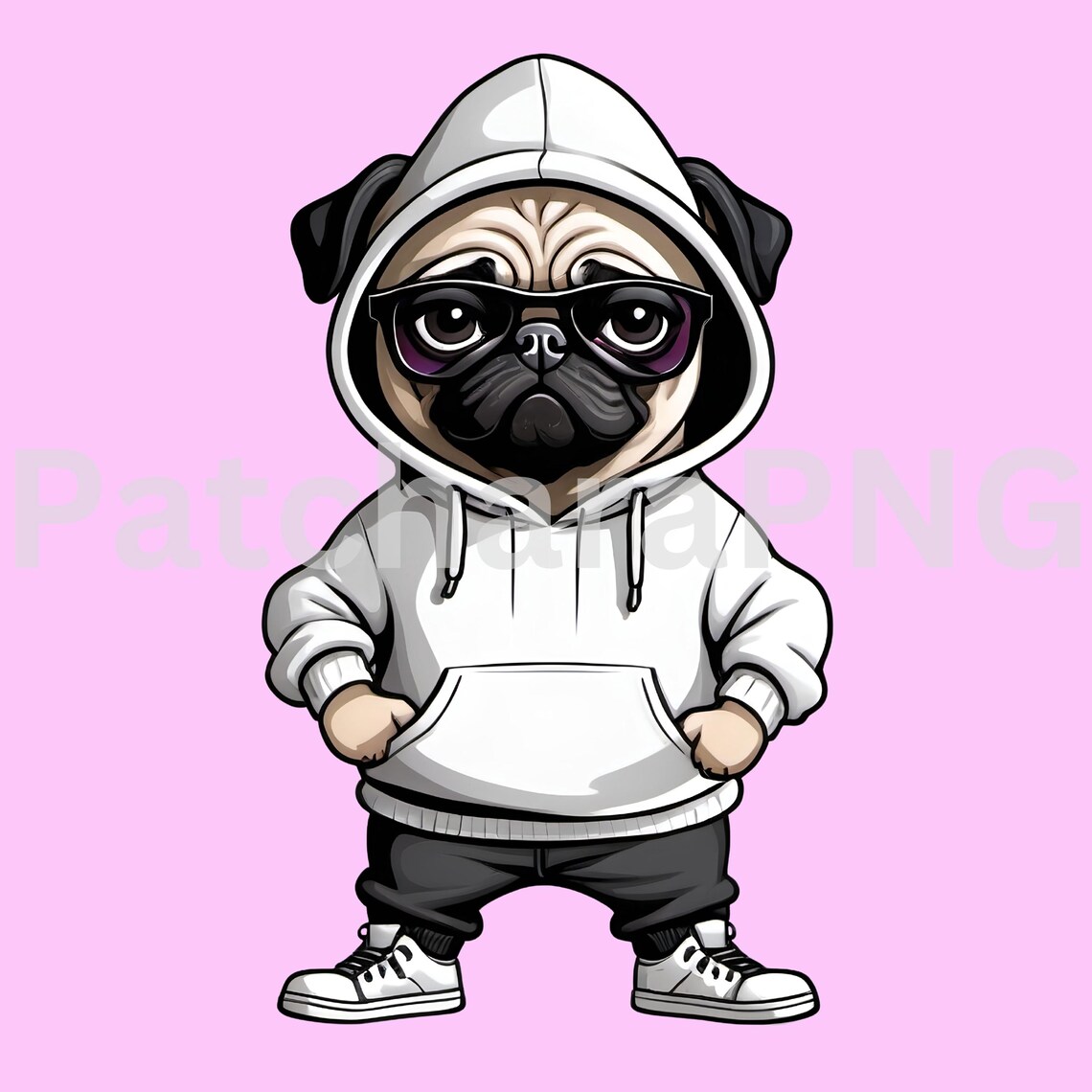 Cool Pug PNG | Pug Clipart in Hoodie With Hands in Pocket | Funny Dog ...