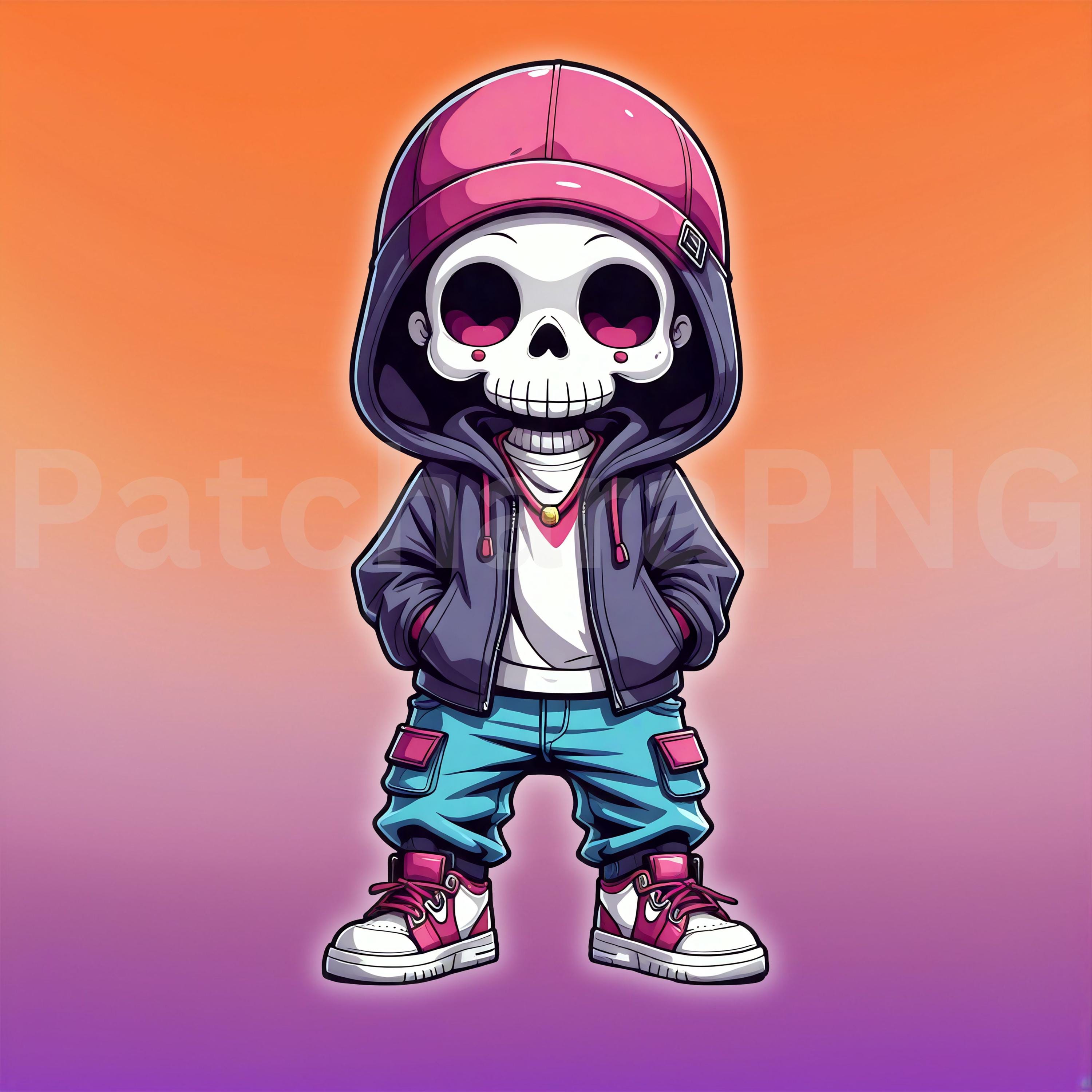 Cool Skeleton Duo PNG | Hoodie Skull Clipart in Red and Purple | Urban ...