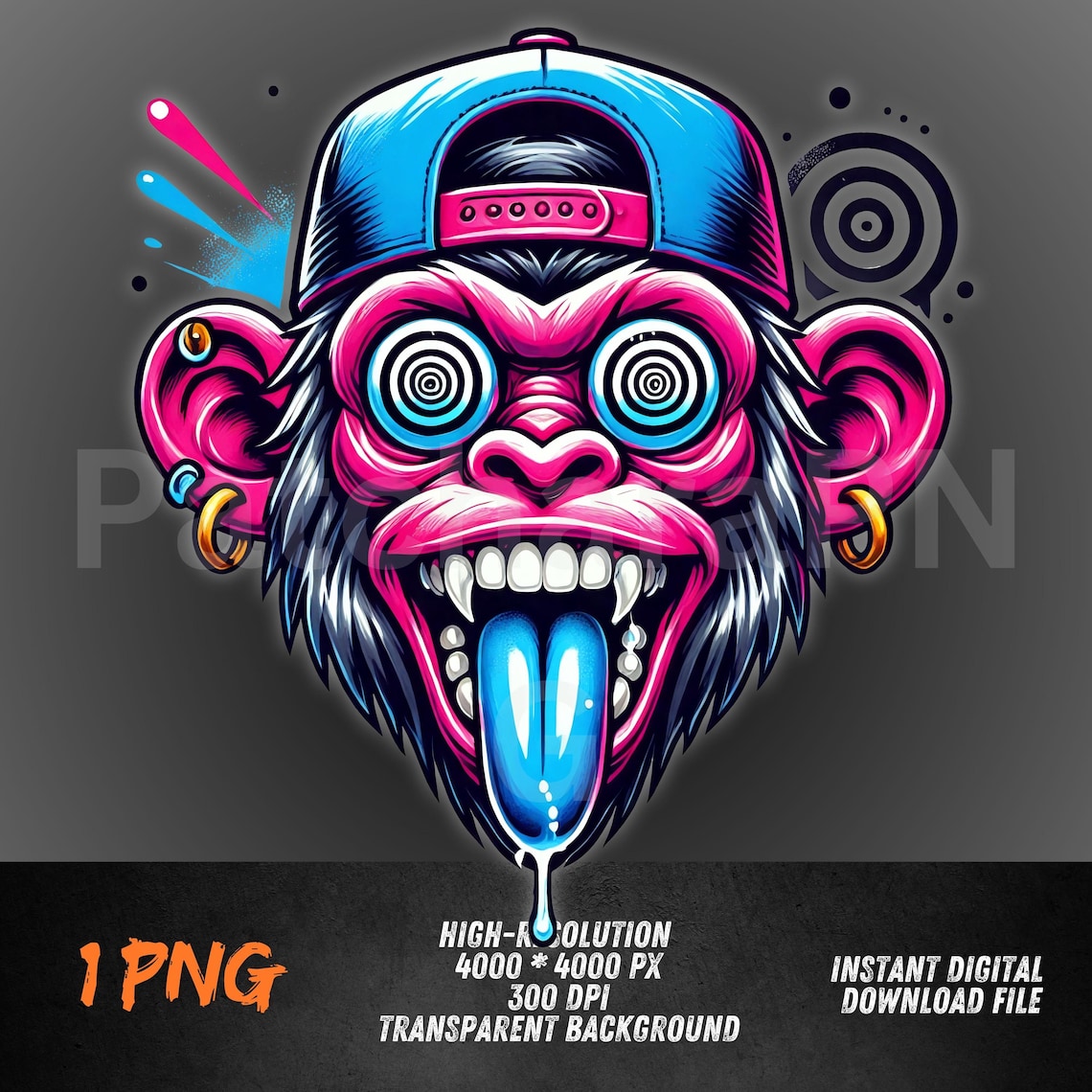 Trippy Monkey PNG | Hypnotic Face Clipart | Psychedelic Animal Art for ...