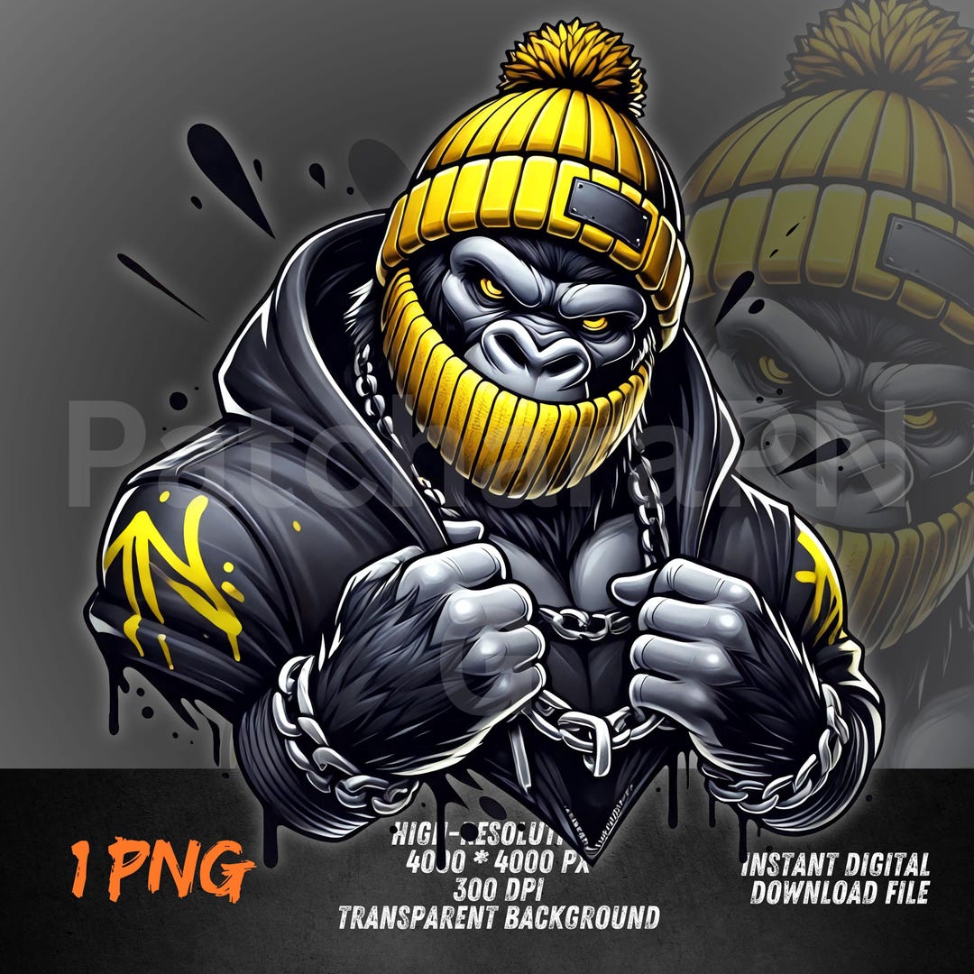 Urban Gorilla PNG | Buff Gorilla in Hoodie Clipart | Street Jungle King ...