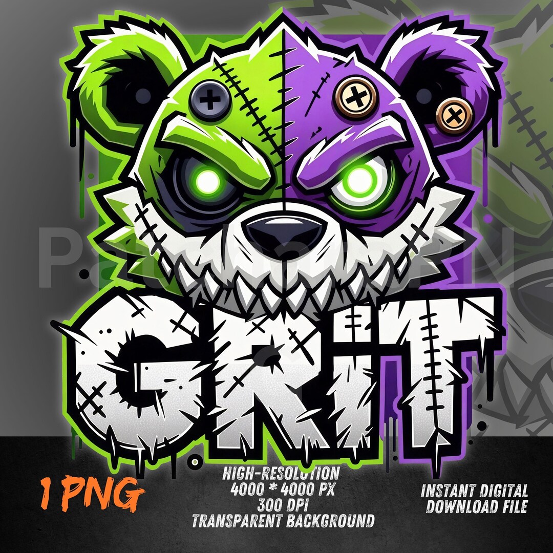 Streetwear Design, Grit Bear PNG | Split Face Zombie Bear Clipart ...
