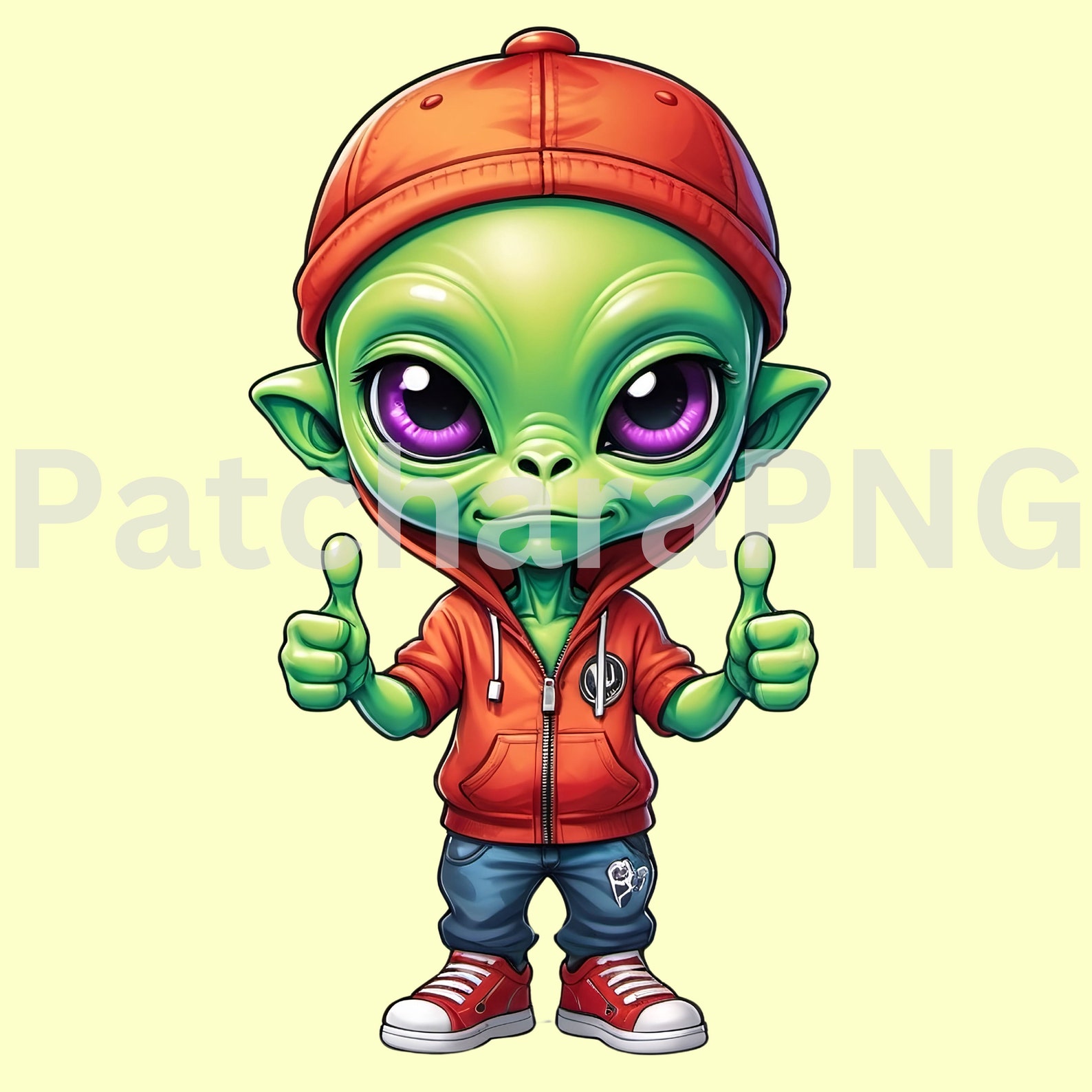 Hip-hop Alien Chibi Cartoon With Sneakers High-quality PNG Digital Art ...