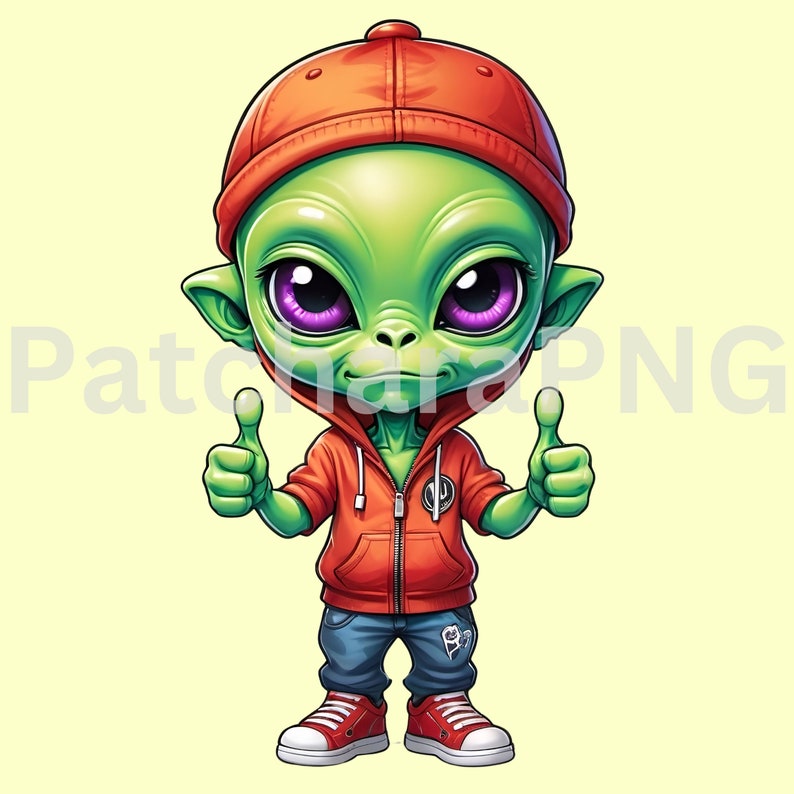 Hip-hop Alien Chibi Cartoon With Sneakers High-quality PNG Digital Art ...