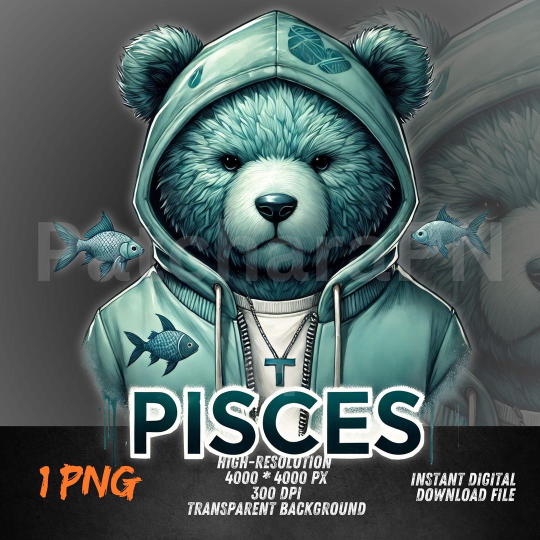Pisces Bear PNG | Cute Zodiac Bear Clipart for Sublimation | Horoscope ...