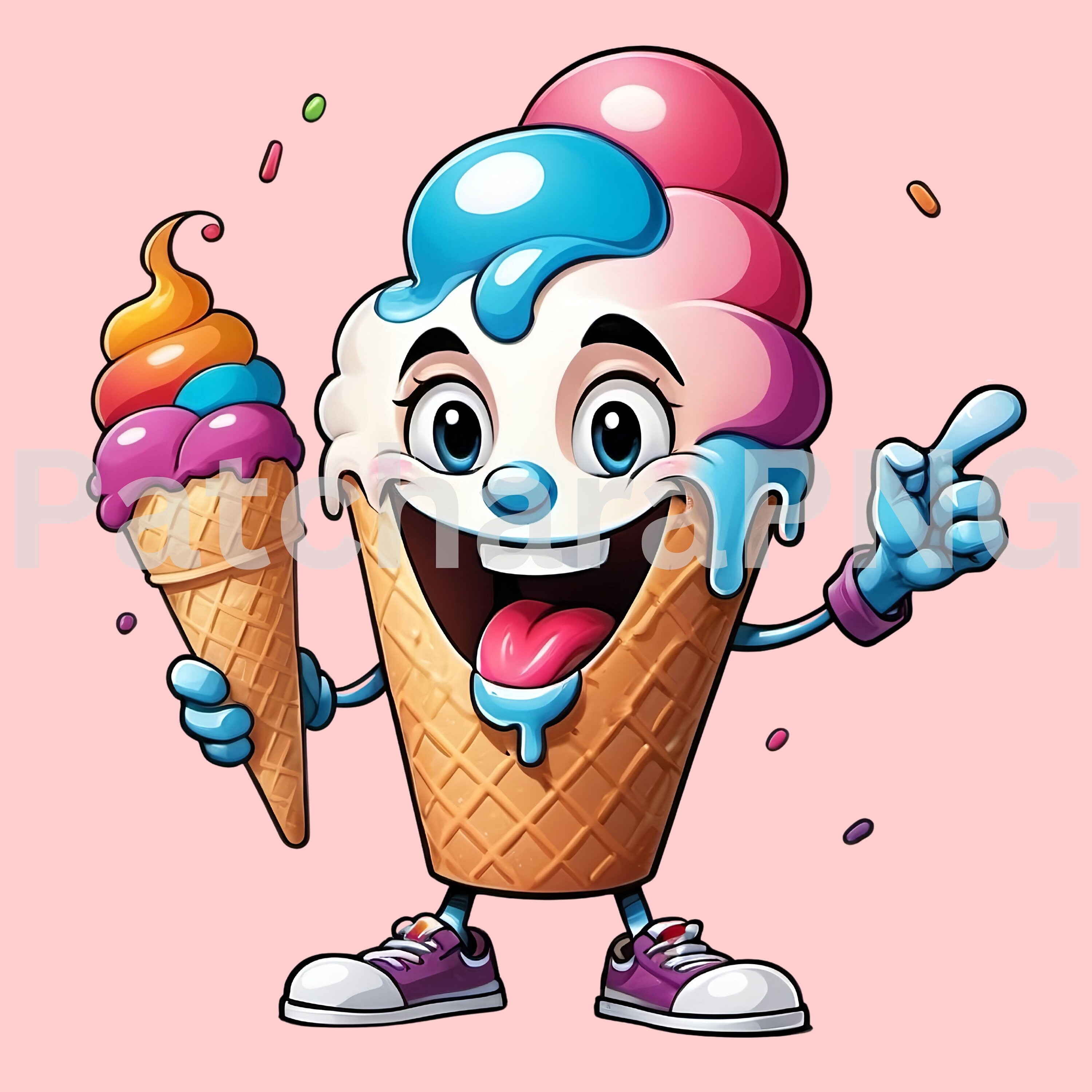 Colorful Cartoon Ice Cream Character Clipart Digital Download for Kids ...