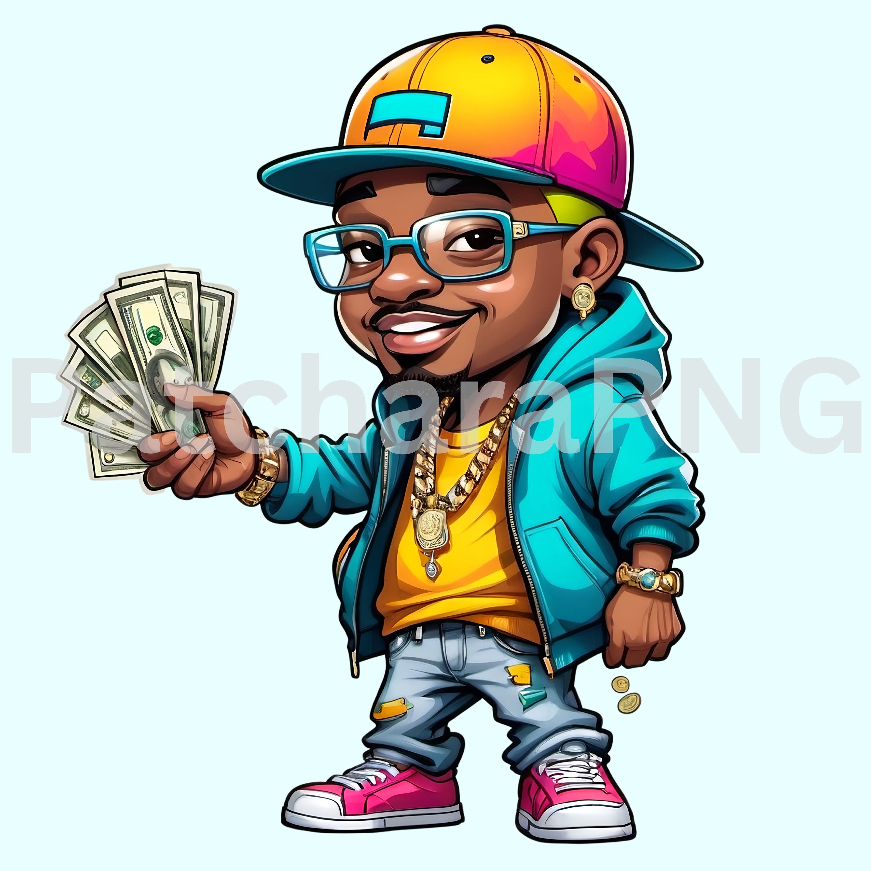 Hip-hop Money Man PNG With Dollar Bills | Gangsta Streetwear Cartoon ...