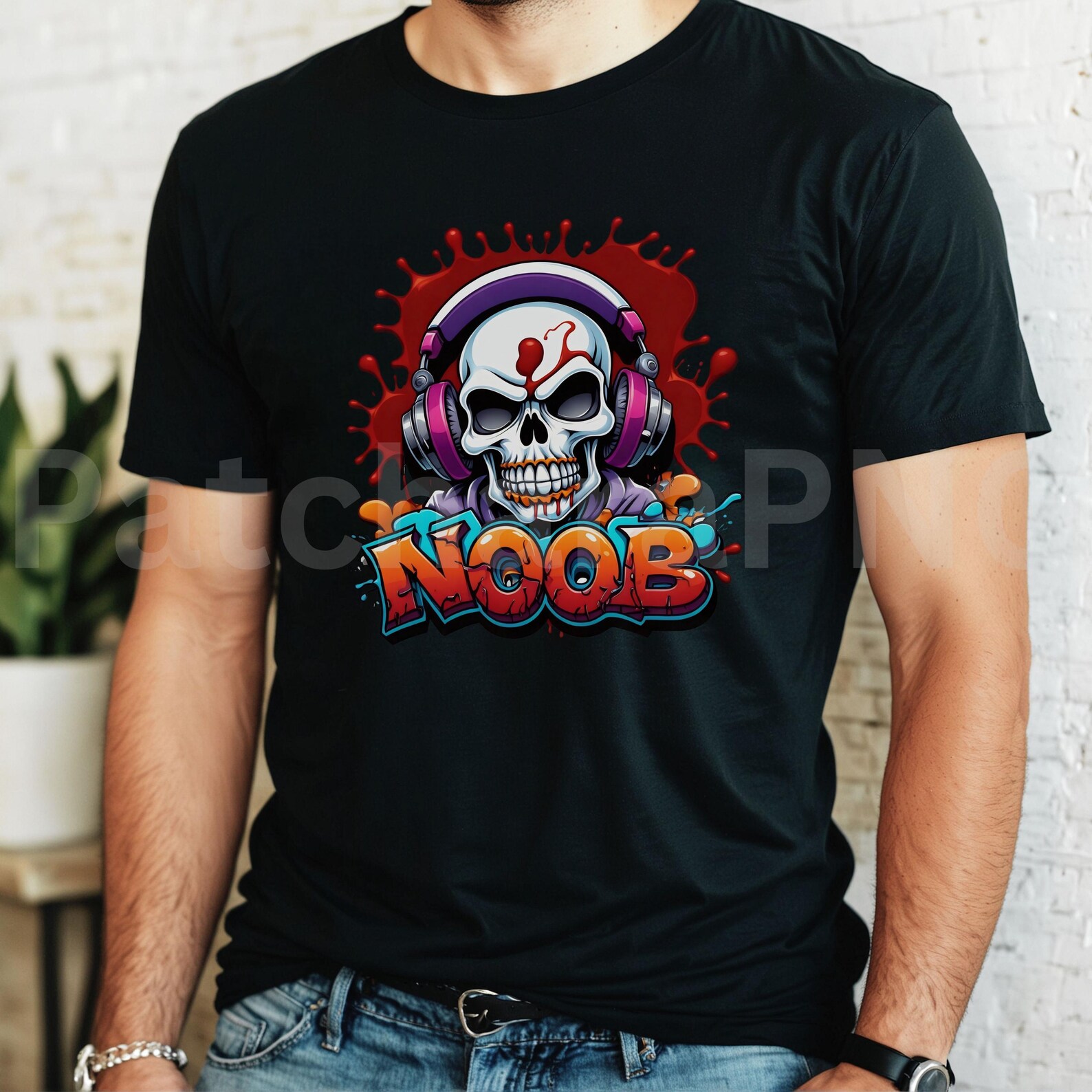 Gamer Skull Noob Graphic PNG | Graffiti Skull Headphone Art | Cool Digital Download for Gamers ...