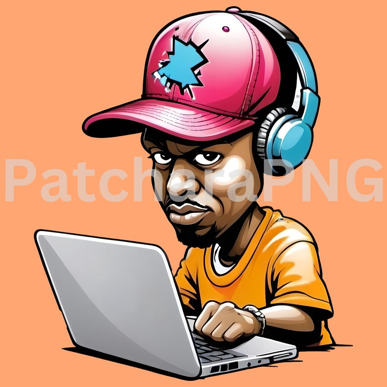 Hip-hop Cartoon Man PNG With Laptop | Fun Streetwear Graffiti Character ...
