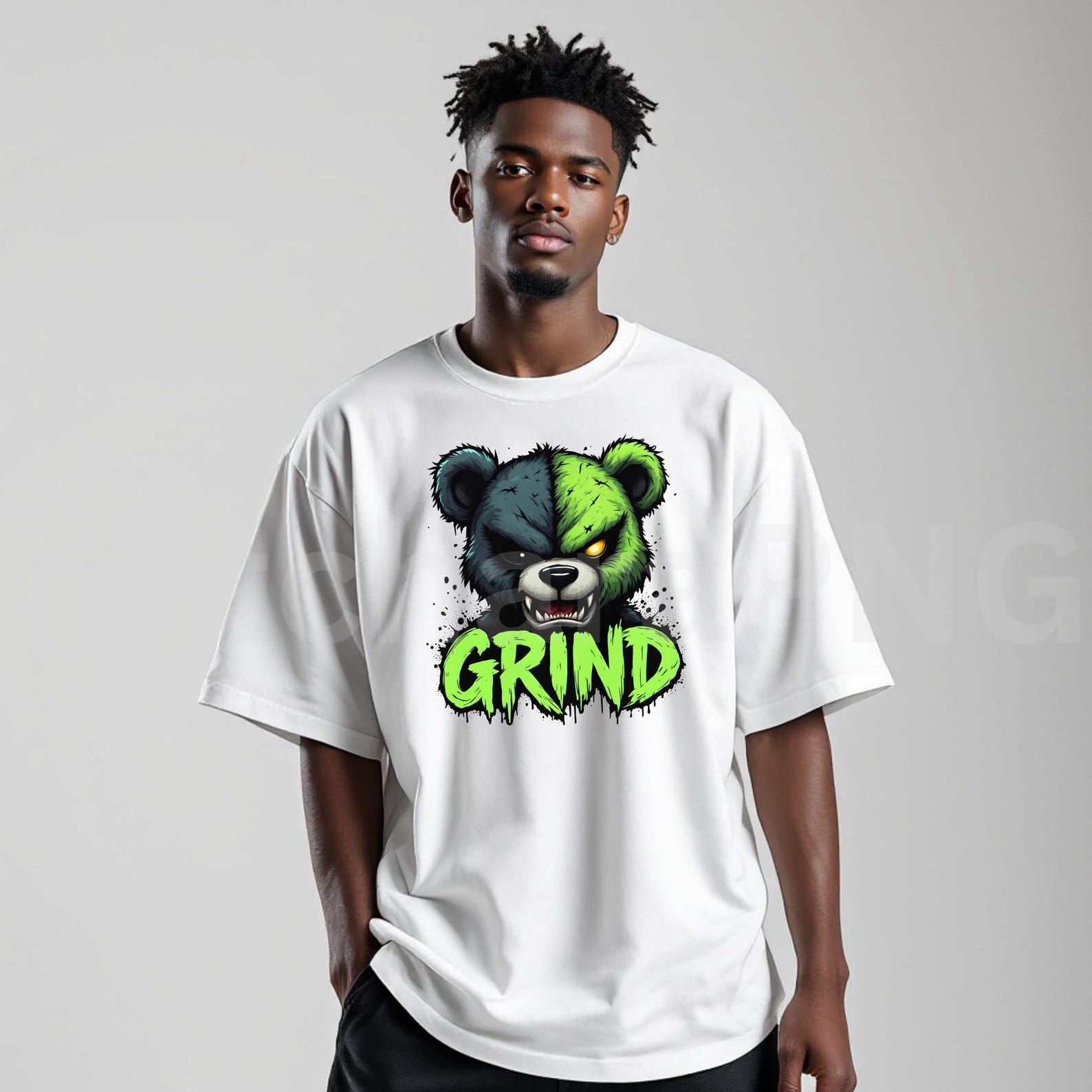 Grind Bear PNG | Hustle Teddy Clipart With Green Face | Motivational ...