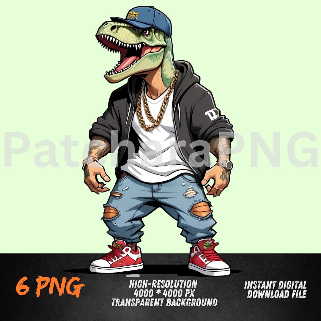 Swag Dino PNG | Hip Hop Dinosaur Clipart in Hoodie | Urban Gangsta Dino ...