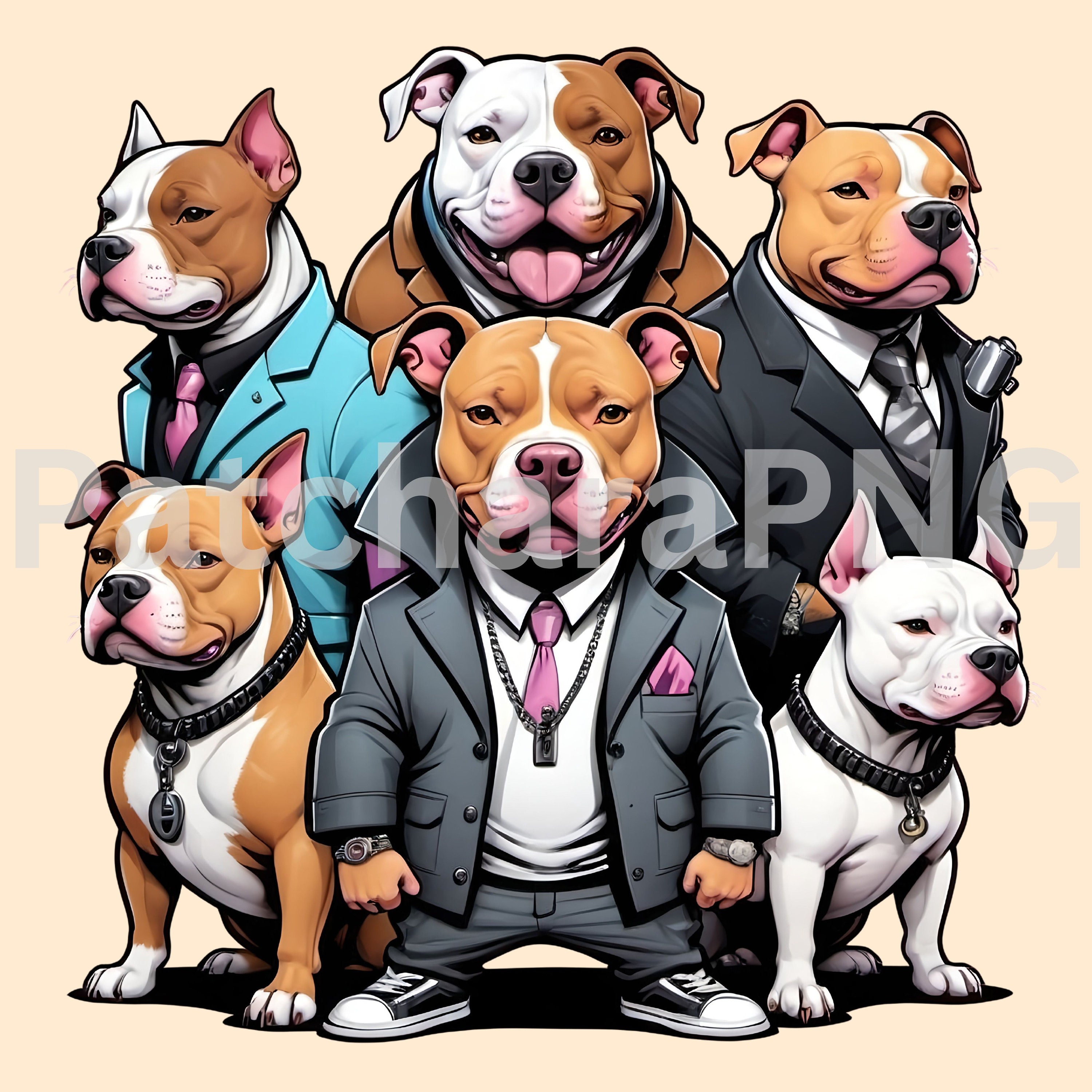Gangsta Pitbull PNG | Pitbull Clipart With Pack in Hoodies and Chains ...