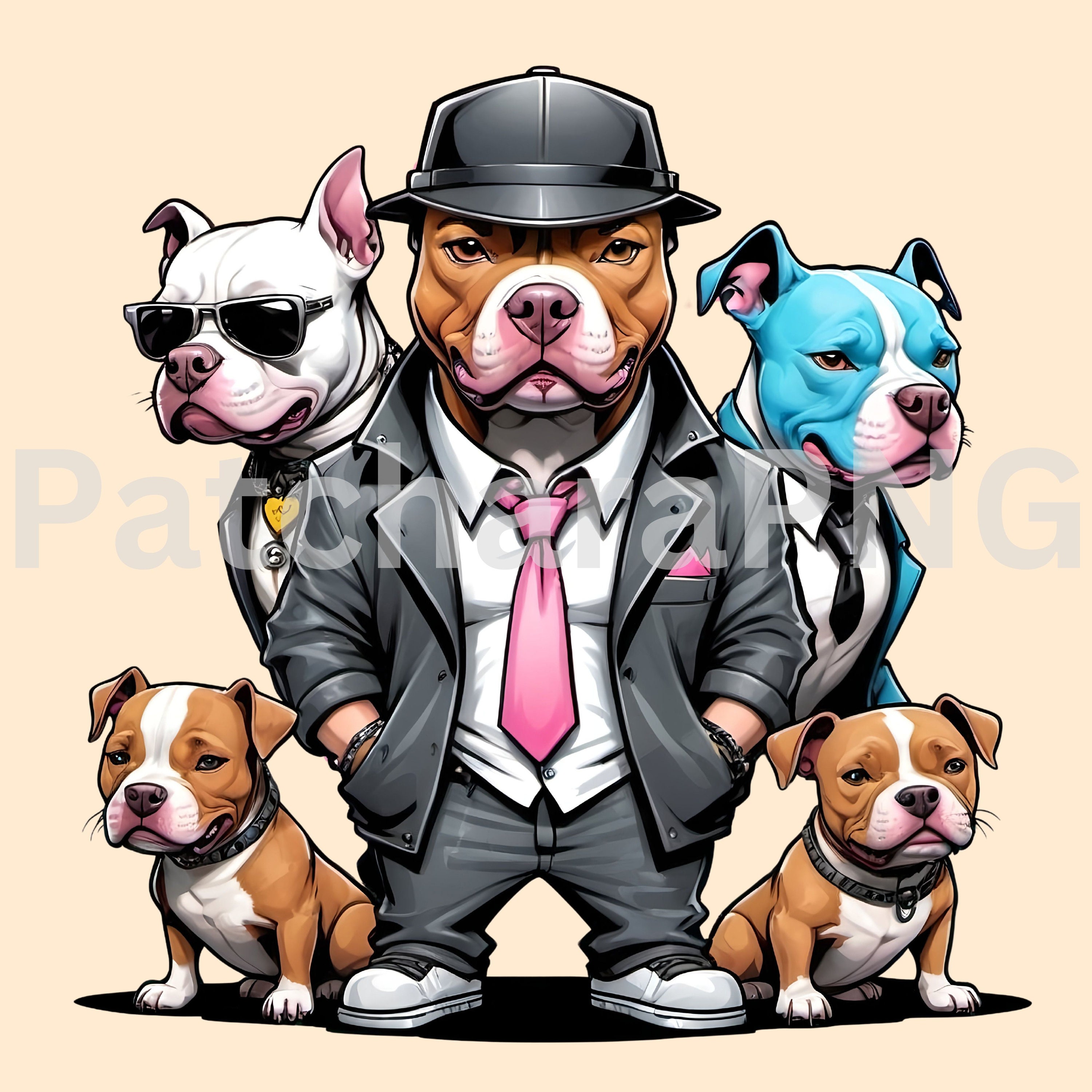 Gangsta Pitbull PNG | Pitbull Clipart With Pack in Hoodies and Chains ...
