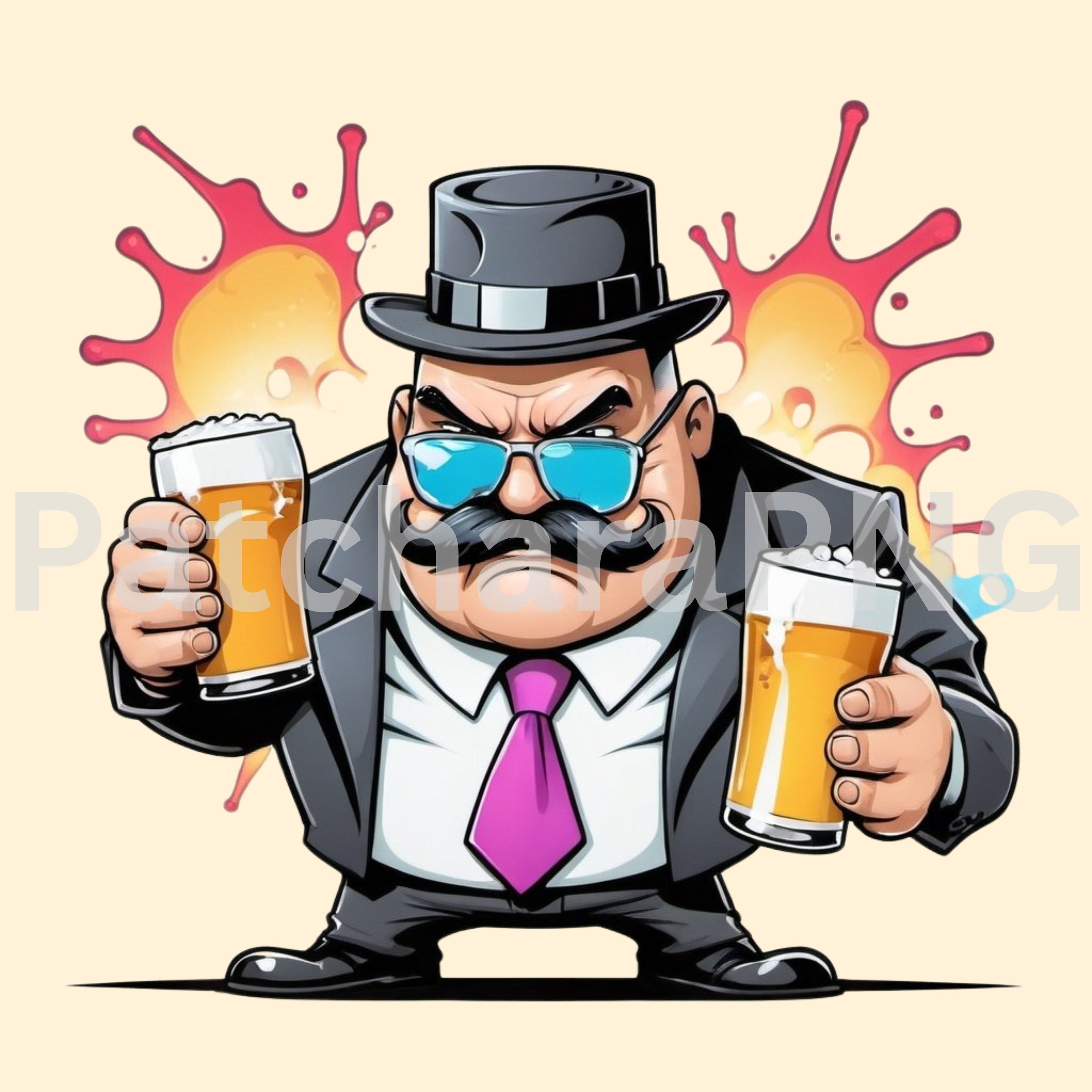 Gangster Beer Lover Cartoon Clipart - Funny Beer Character PNG for T ...