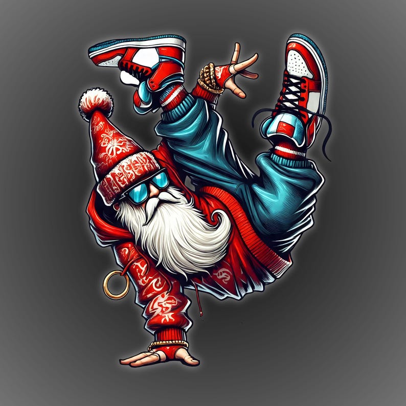 Breakdancing Santa PNG | Hip-hop Christmas Santa Clipart | Cool Santa ...