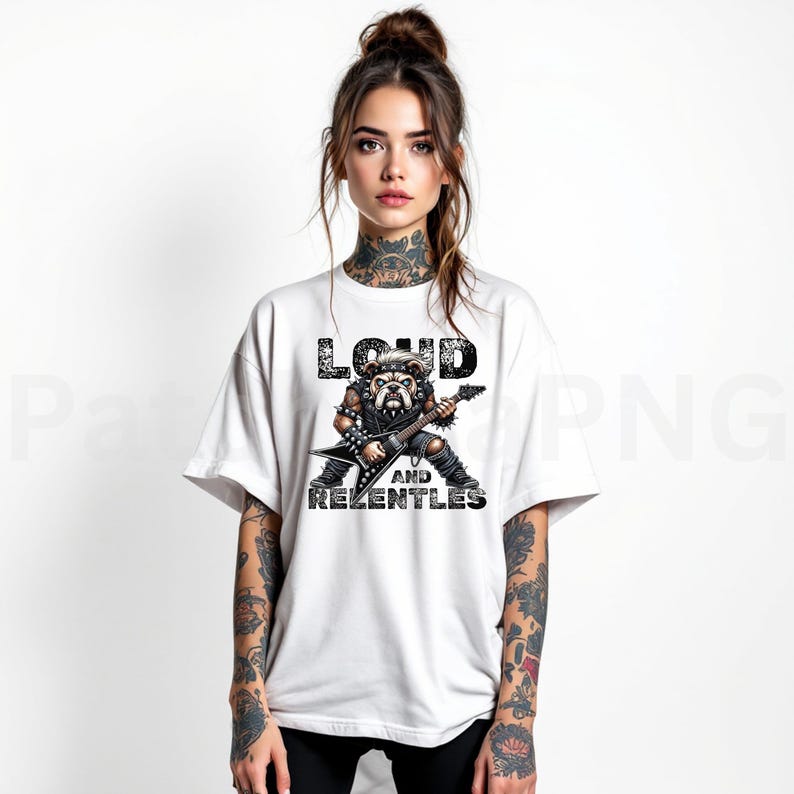Metal Bulldog PNG | Rock Guitar Dog Clipart for Punk Shirts | Loud and ...