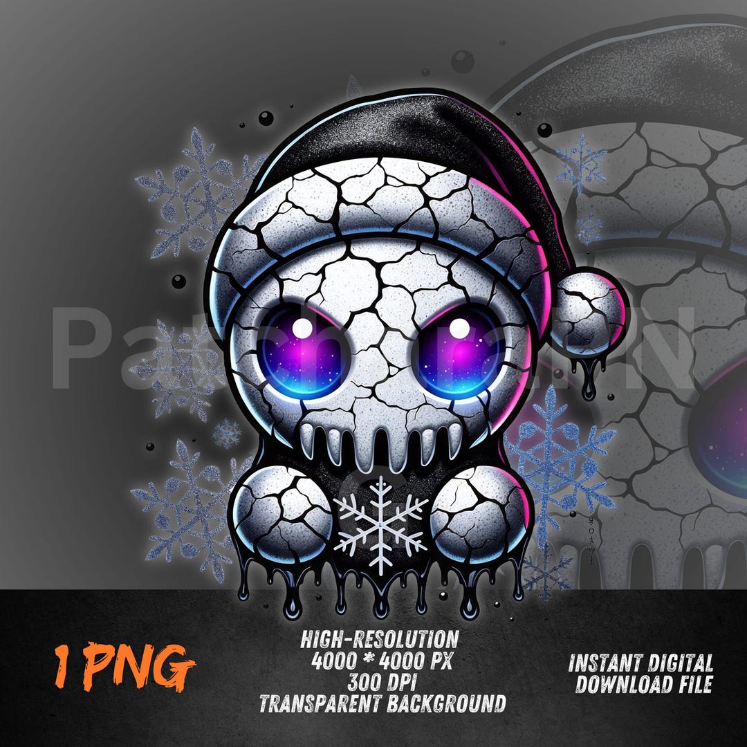 Cracked Skull Santa PNG – Cute Gothic Christmas Clipart With Galaxy ...