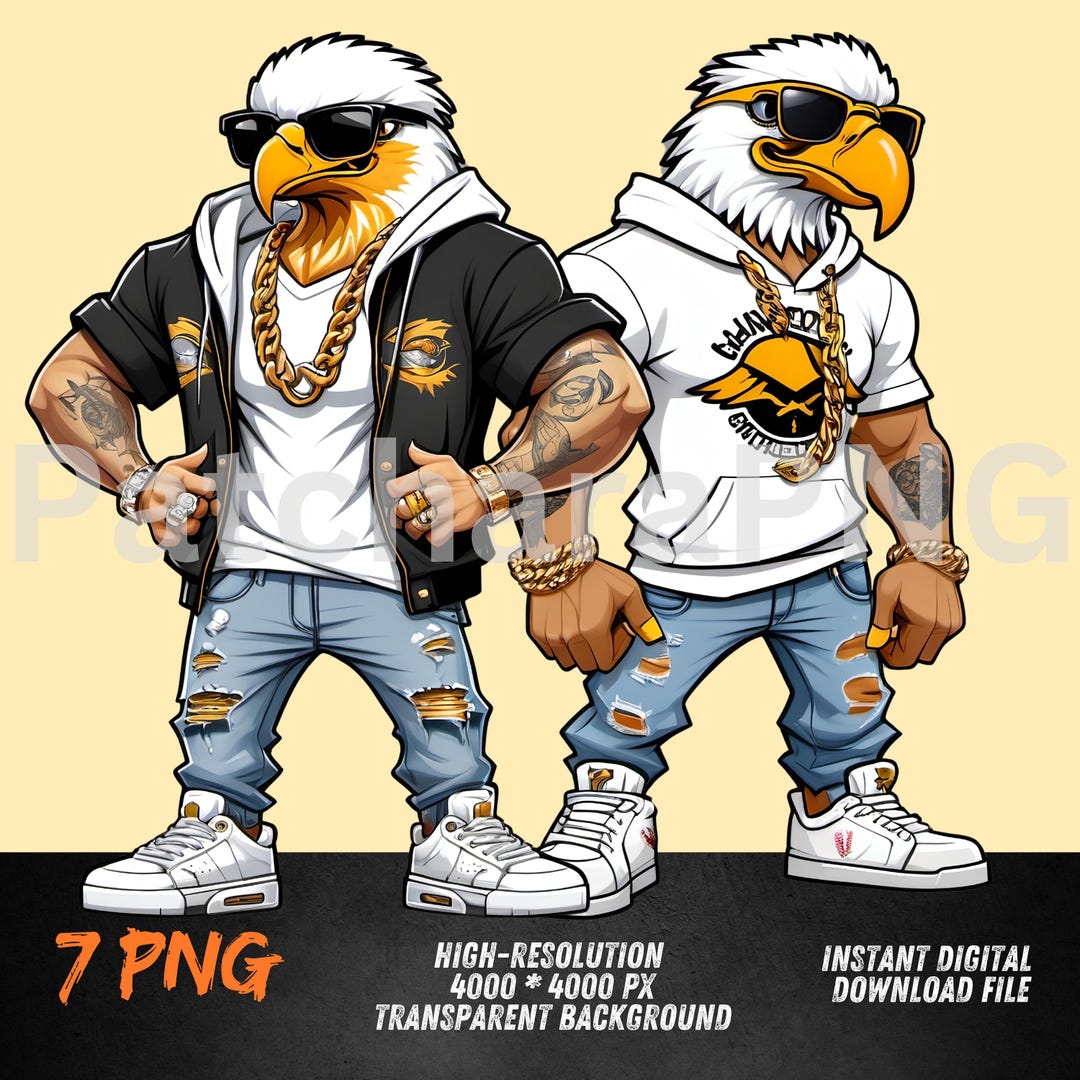 Swag Eagle PNG | Twin Eagles in Hoodies and Chains Clipart | Hip Hop ...