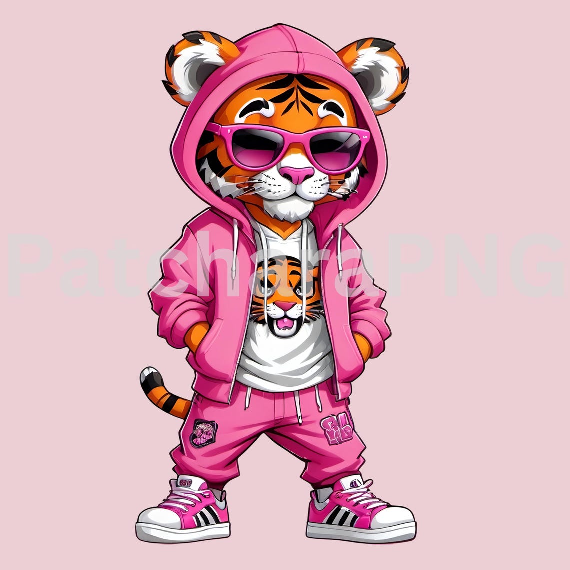 Swag Tiger PNG | Pink Tracksuit Tiger Clipart With Shades | Street ...