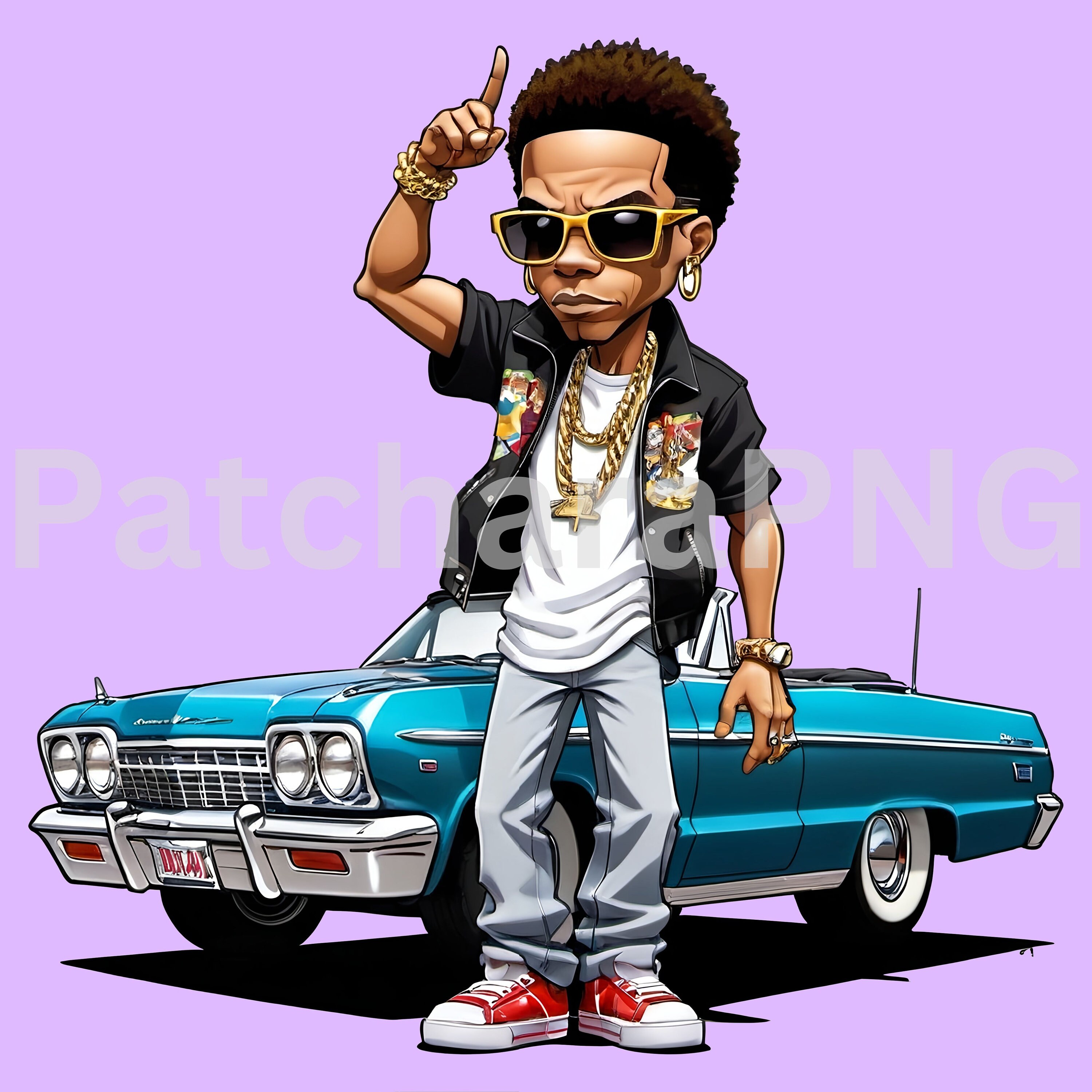 Hip-hop Cartoon Chevy Impala PNG Vintage Car Clipart Digital Download ...