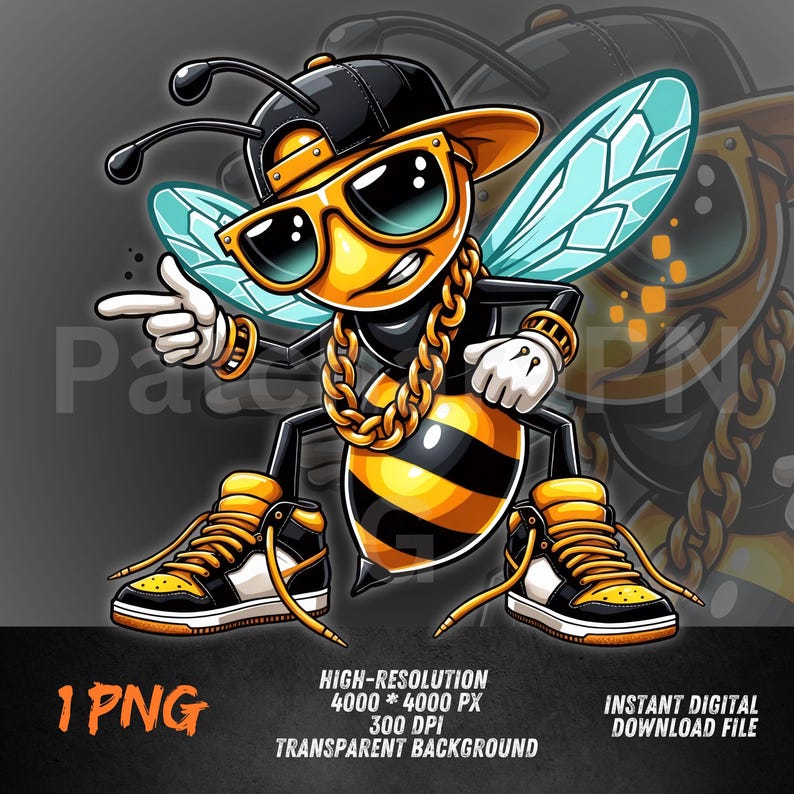 Swag Bee PNG | Cool Bee Clipart in Shades and Chains | Hip Hop Insect ...