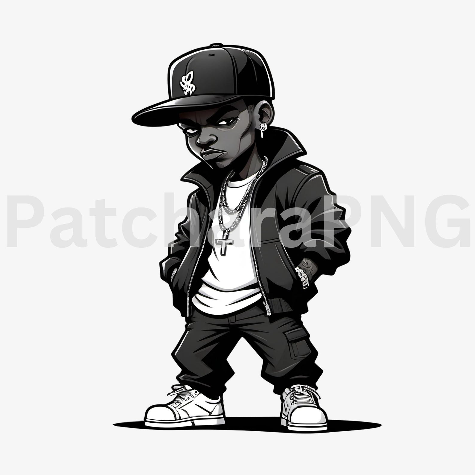 Black and White Edgy Cartoon Hip-hop Gangster Character Gangster ...