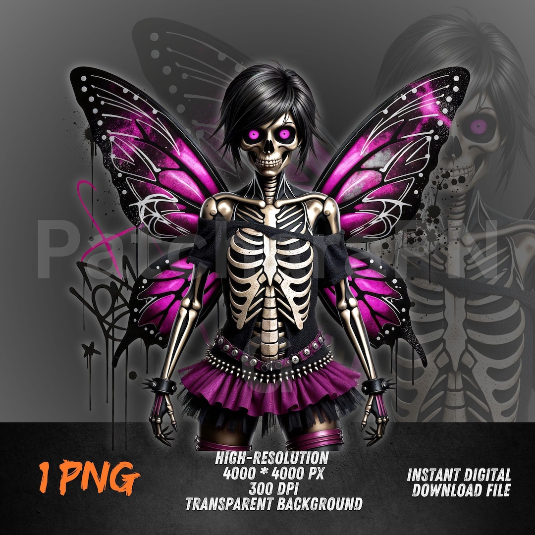 Emo Fairy Skeleton PNG, Gothic Butterfly Clipart, Dark Cute Punk Fairy ...