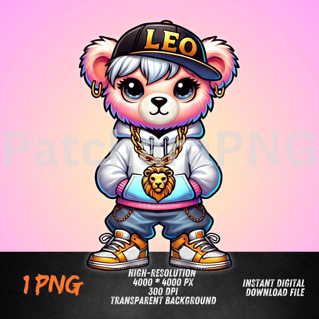 Leo Zodiac Bear in Streetwear Cute Leo Cartoon Character PNG Astrology ...