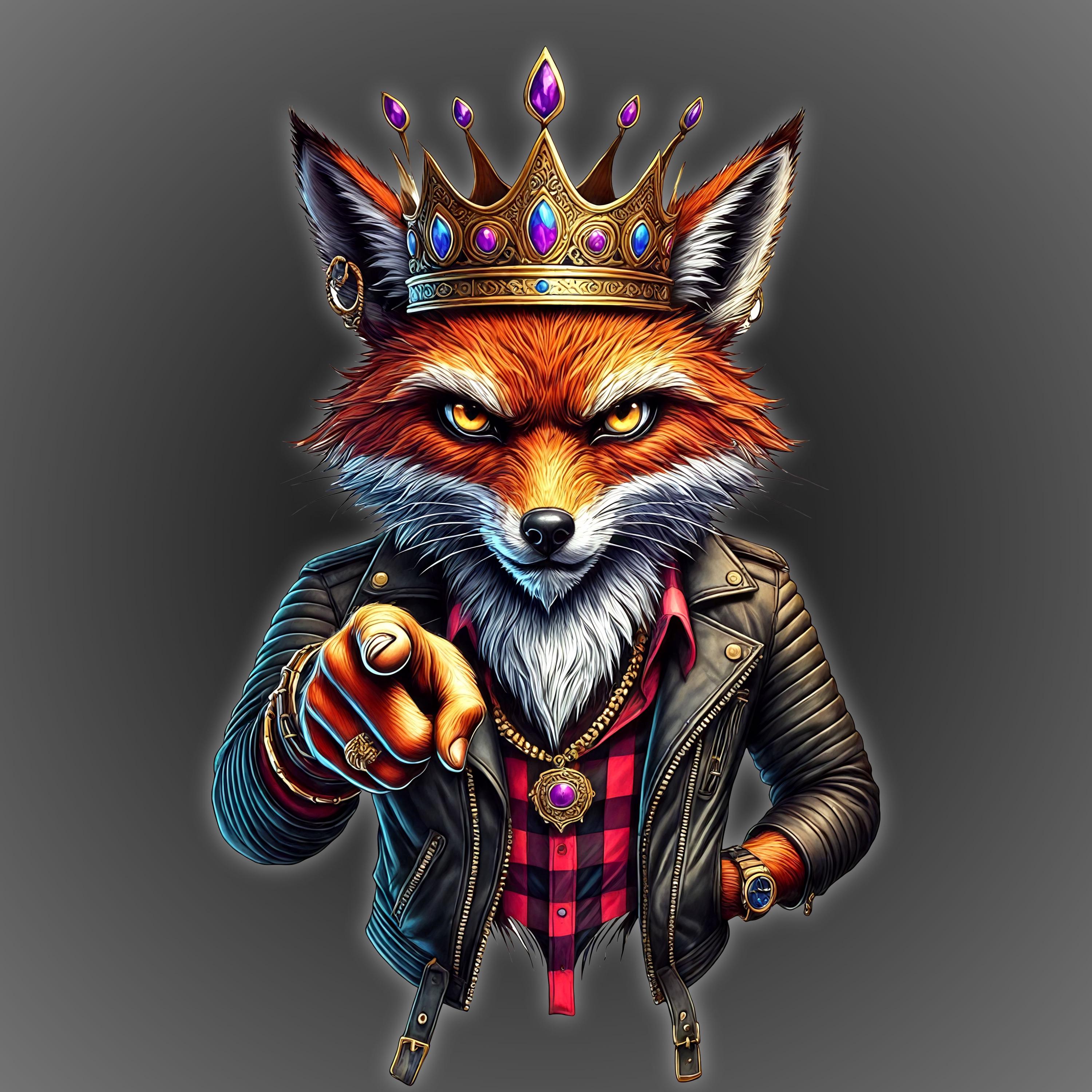 King Fox Cartoon Character in Crown and Leather Jacket | Graffiti-style ...
