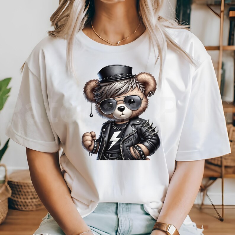 Rockstar Bear PNG | Punk Teddy Clipart With Sunglasses | Leather Jacket ...