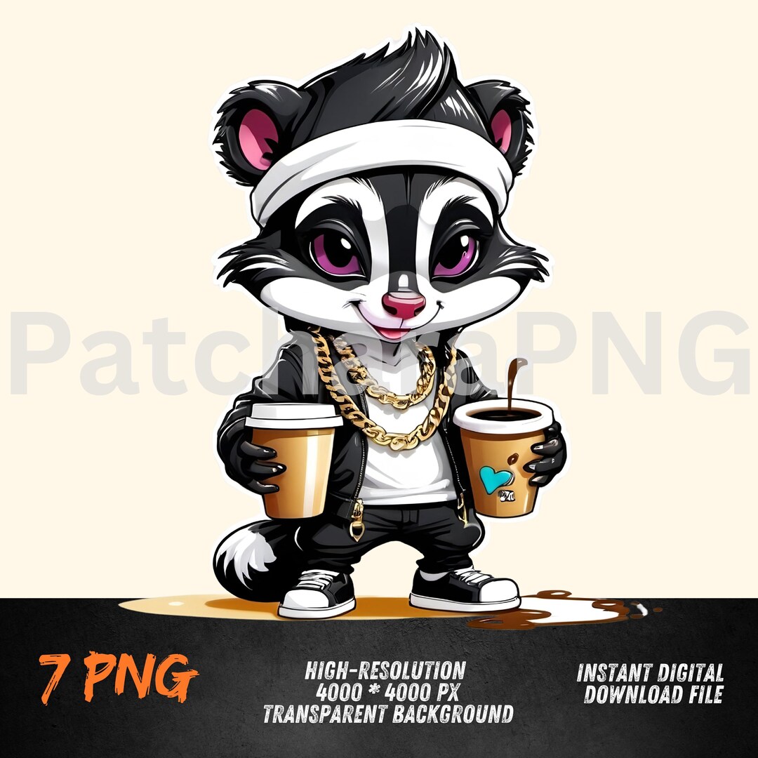 Chibi Hip-hop Skunk With Coffee | Cute Cartoon Animal Art | Urban ...