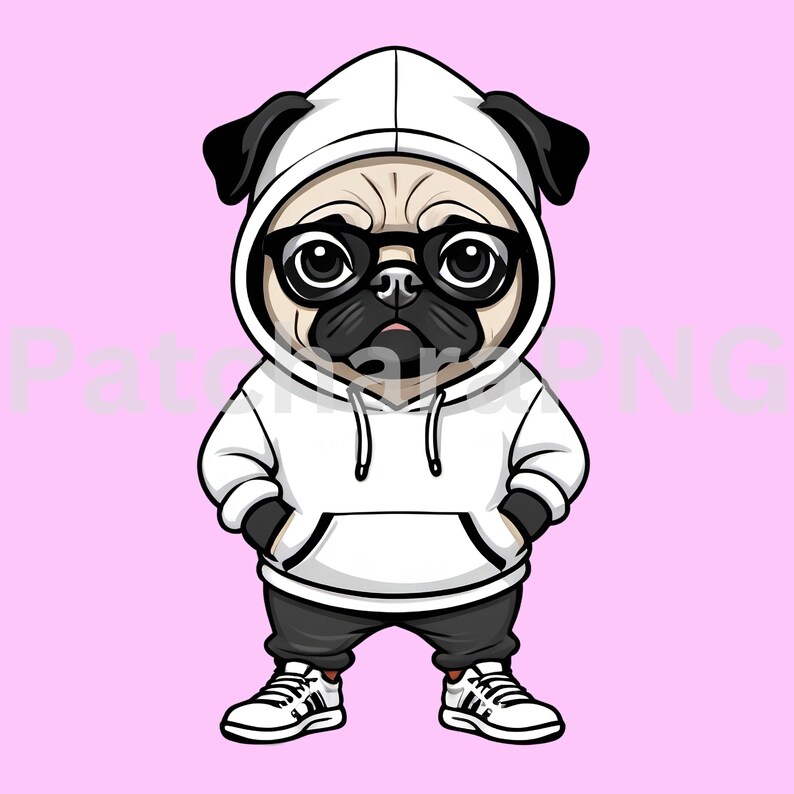 Cool Pug PNG | Pug Clipart in Hoodie With Hands in Pocket | Funny Dog ...