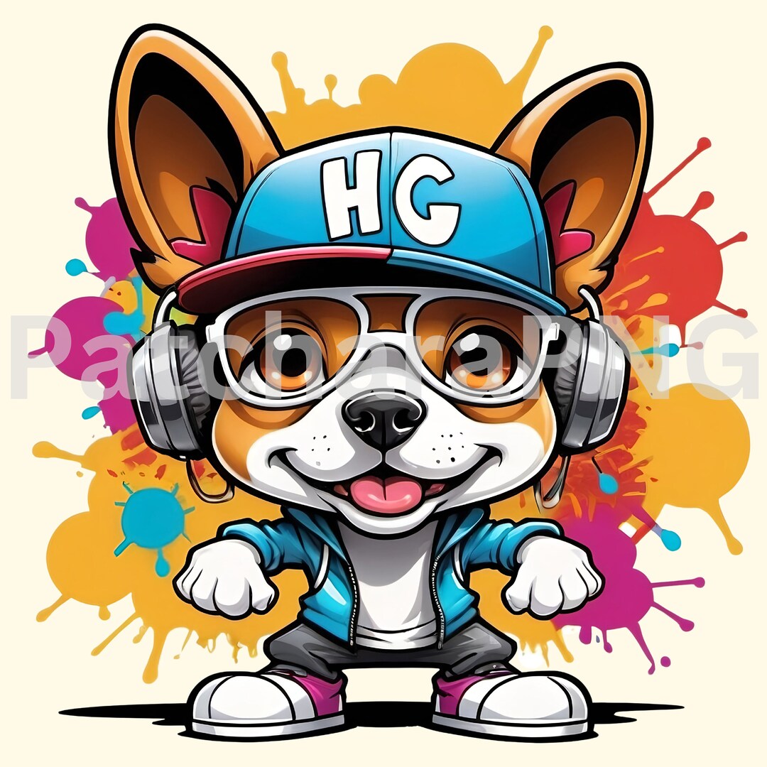 Cartoon Cool Dog Hip-hop Graffiti Art Dogpng, Urban Sublimation Design ...