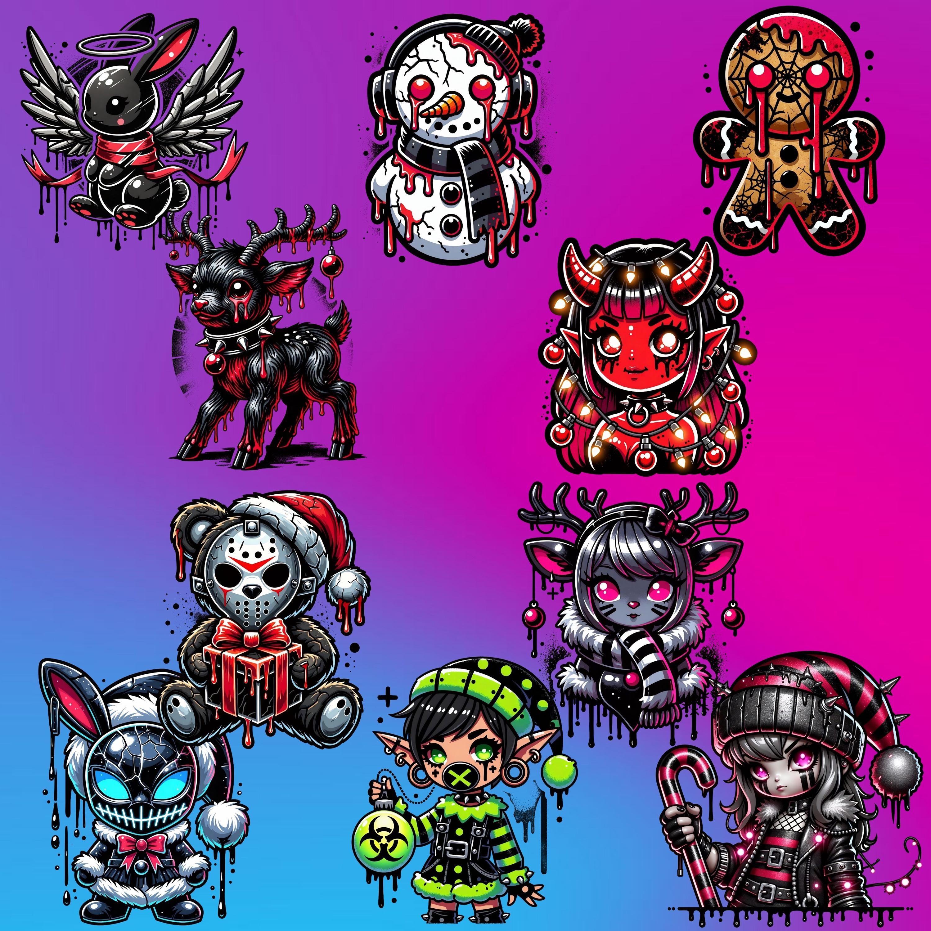 Creepmas PNG Bundle | 10 Goth Christmas Characters | Horror Cute ...