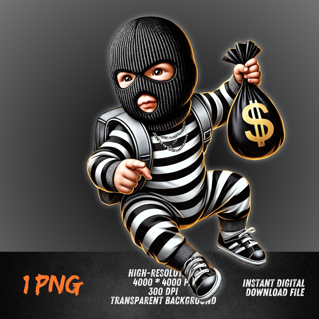 Baby Bandit Cartoon Clipart | Cute Criminal Baby PNG | Funny Baby ...
