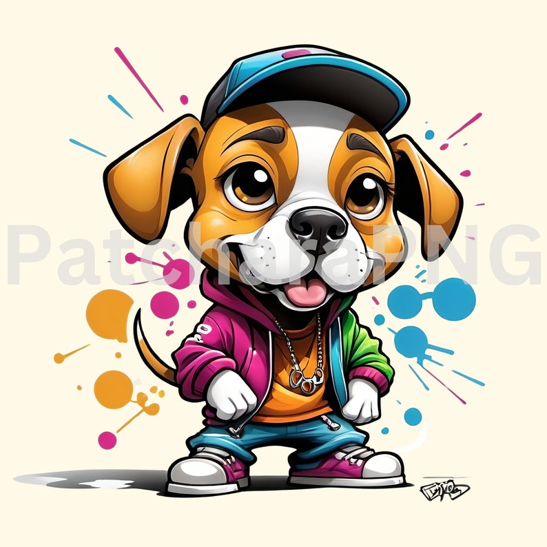 Cartoon Cool Dog Hip-hop Graffiti Art Dogpng, Urban Sublimation Design ...