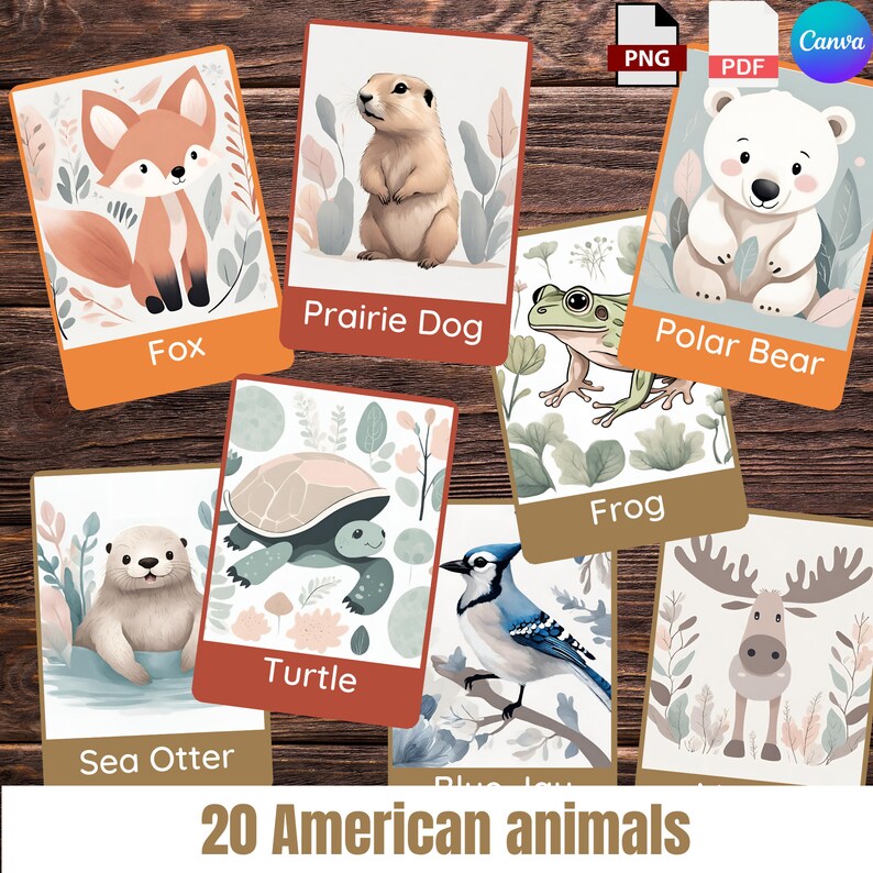 Printable American Animal Flashcards Educational Wildlife Cards Instant ...