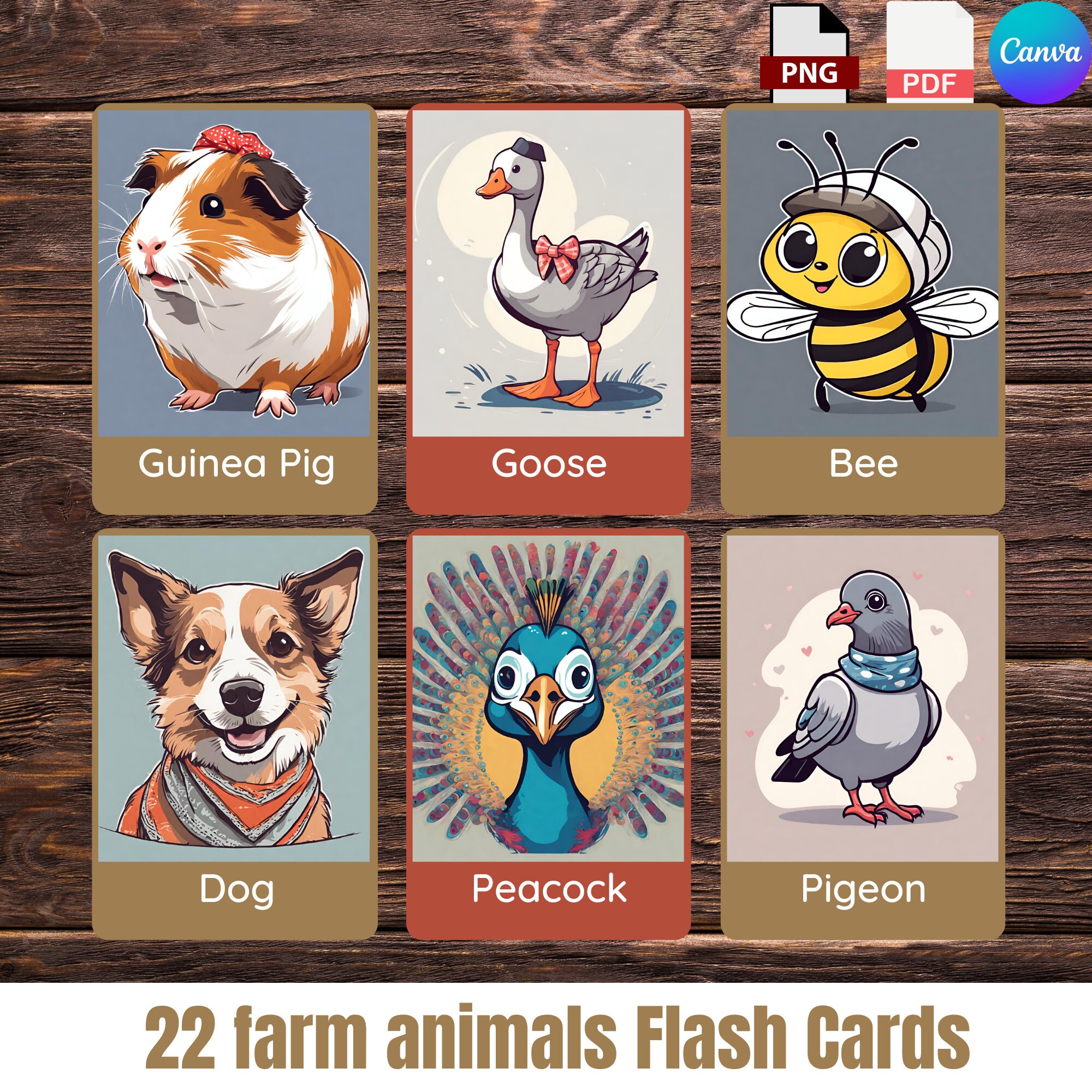 Farm Animal Flash Cards Printable PDF 22 Educational Cards for Toddlers ...
