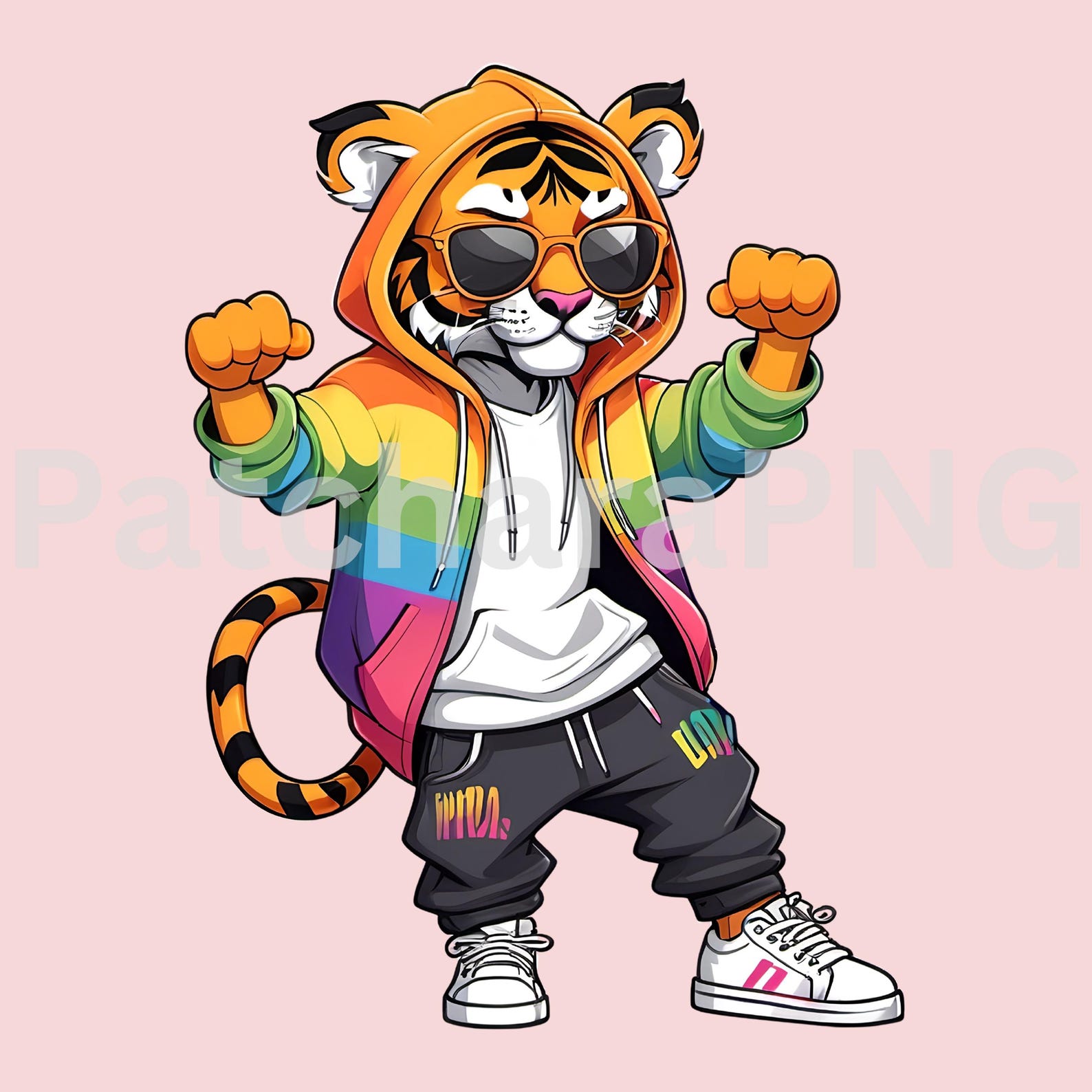 Swag Tiger PNG | Cool Tiger Clipart in Streetwear Hoodie and Shades ...