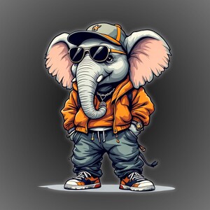 Gangsta Elephant PNG | Cool Urban Hip-hop Animal Clipart | Sublimation ...