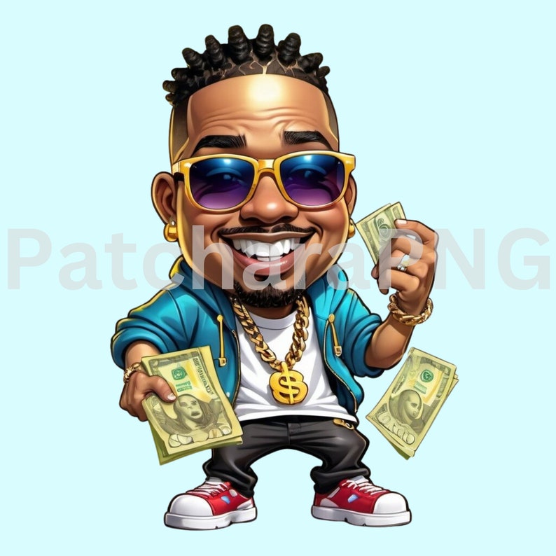 Happy Hip-hop Cartoon Character With Money Graffiti Art Print, Colorful ...