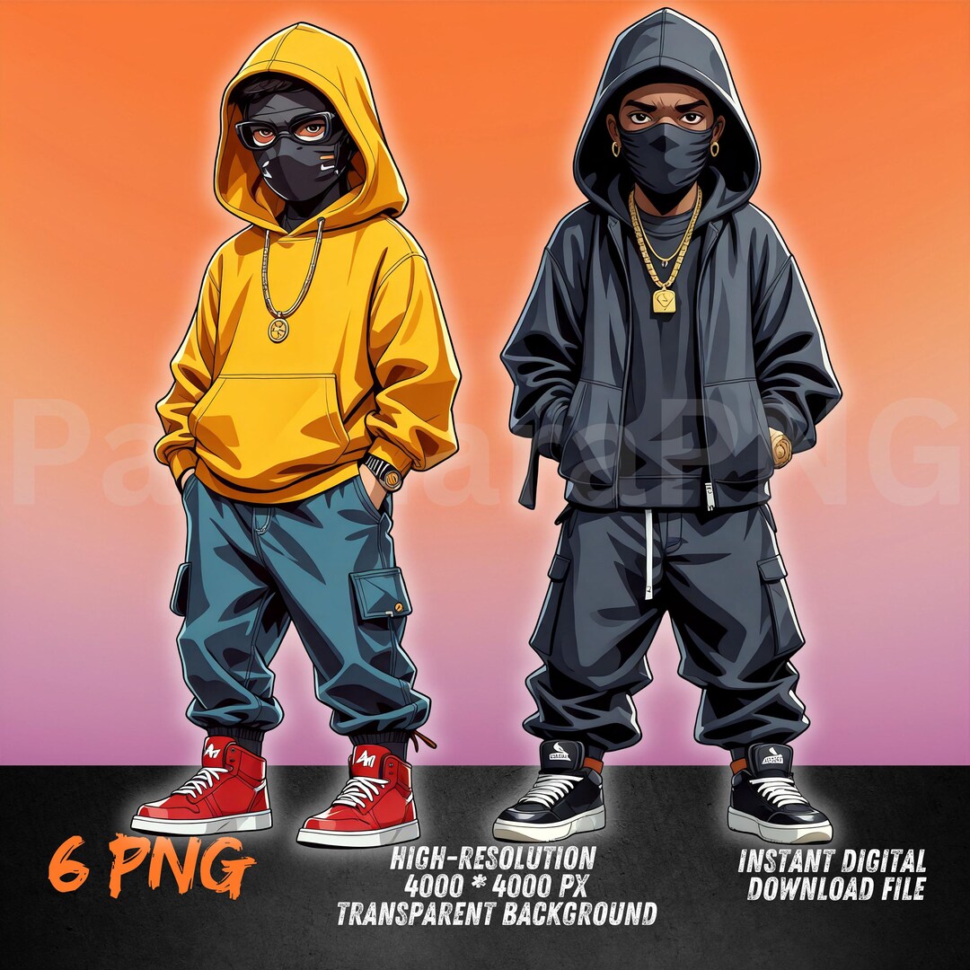 Gangsta Duo PNG in Hoodies | Hip-hop Streetwear Cartoon | DTF ...