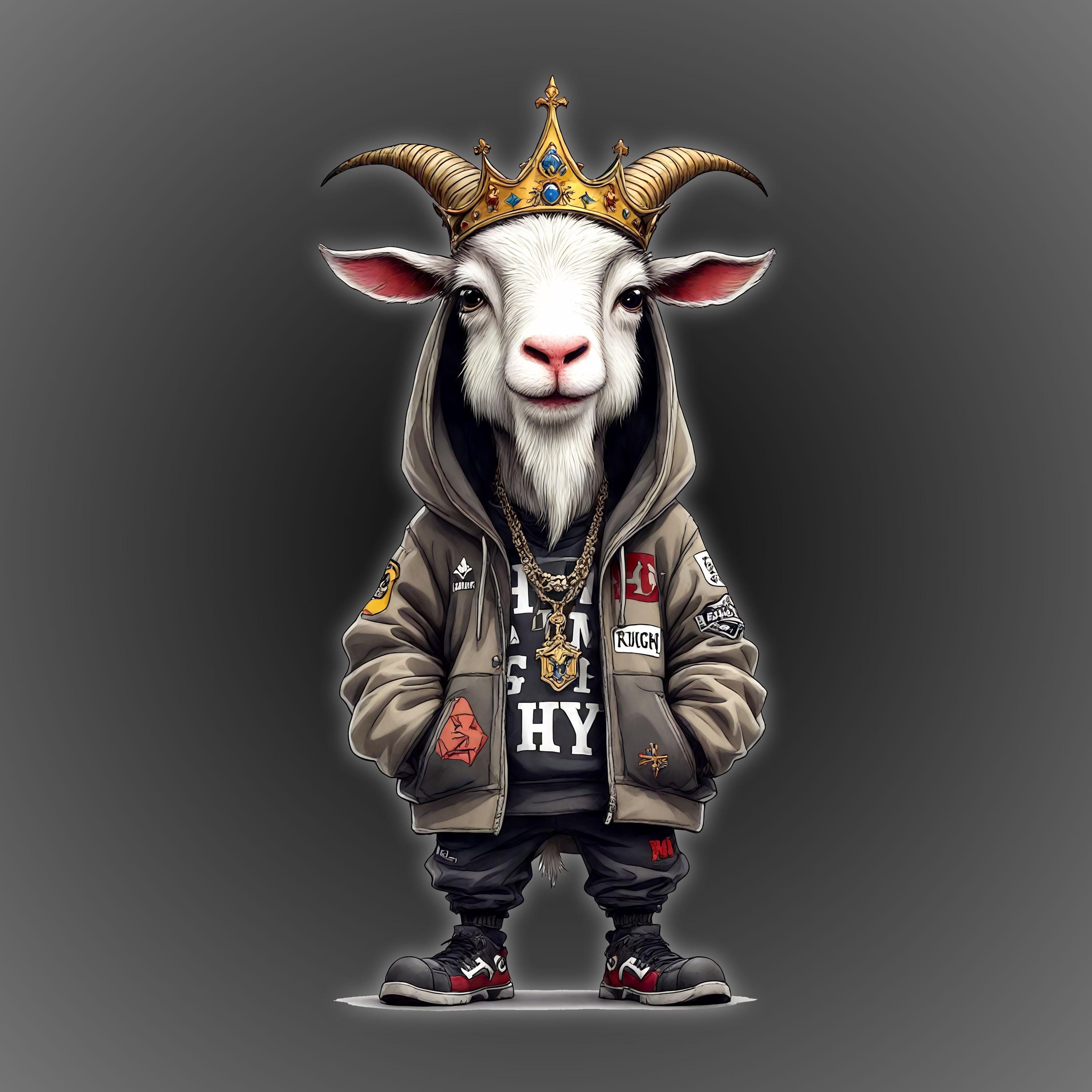 Goat King PNG | Cool Goat Clipart With Crown and Hoodie | Hip Hop Gang ...