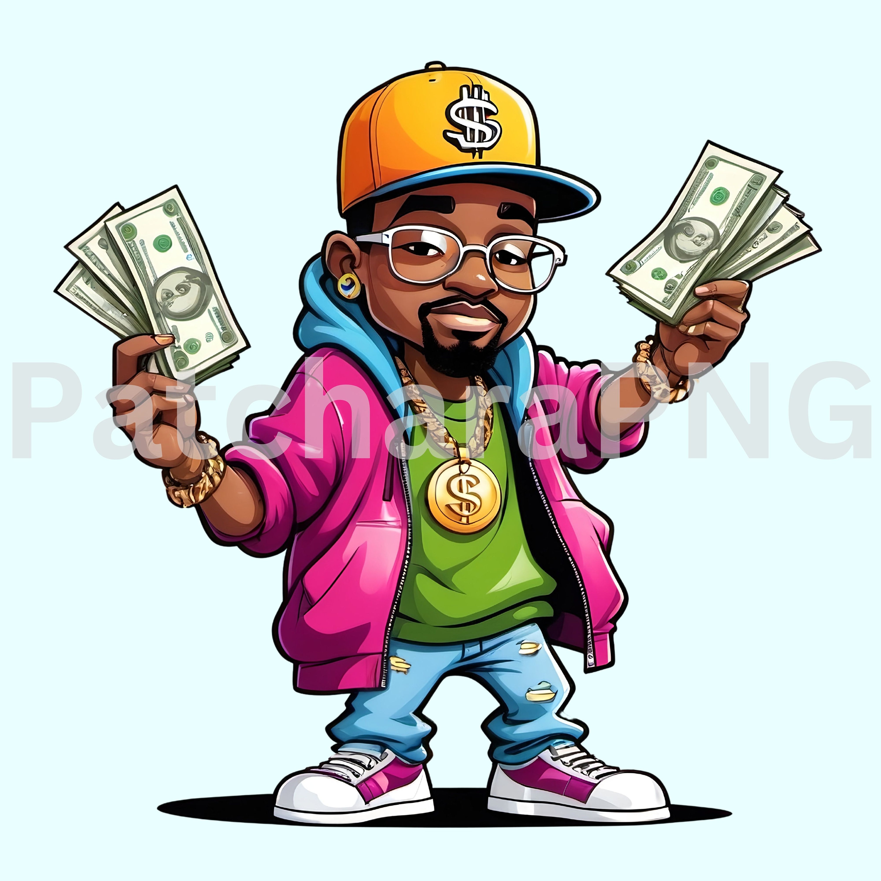Hip-hop Money Man PNG With Dollar Bills | Gangsta Streetwear Cartoon ...